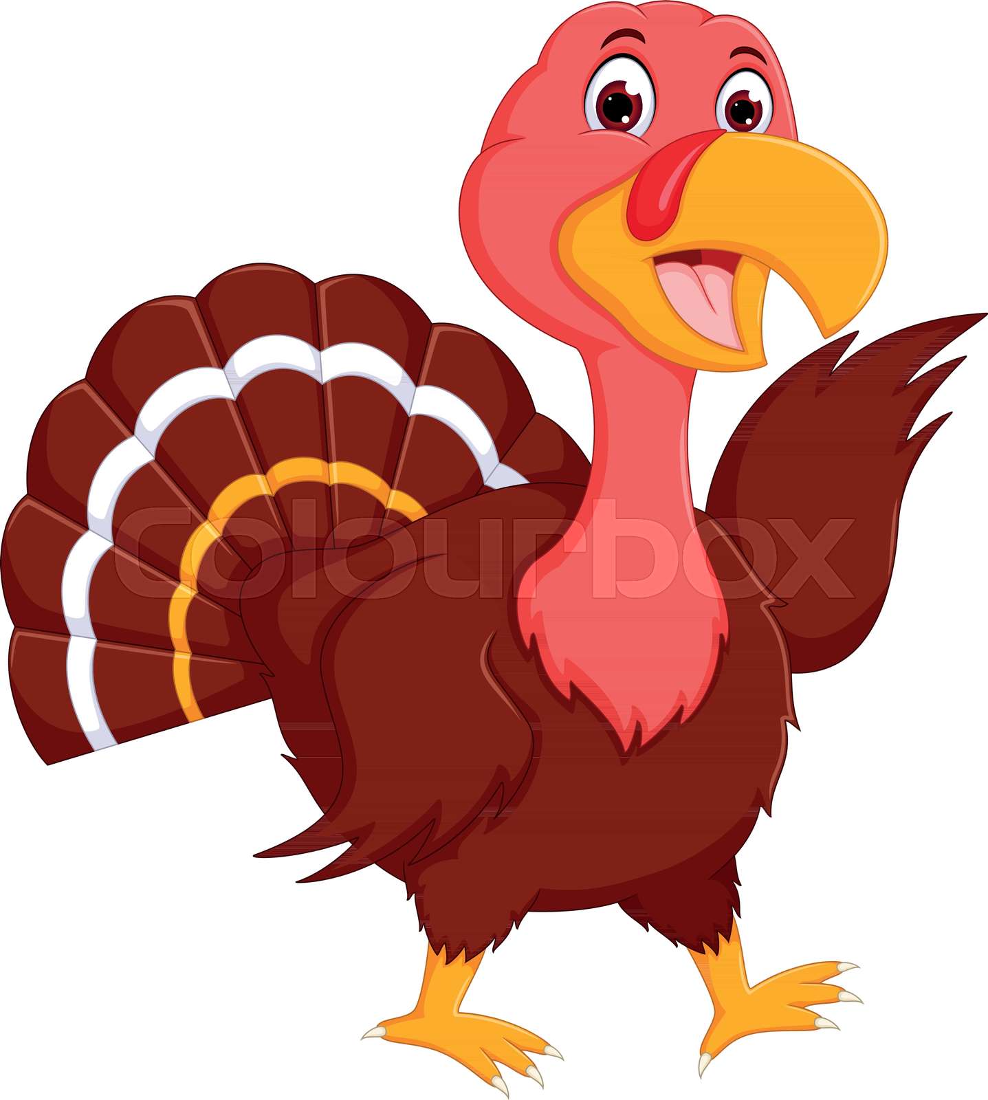 cute turkey cartoon posing with smile and waving | Stock vector | Colourbox