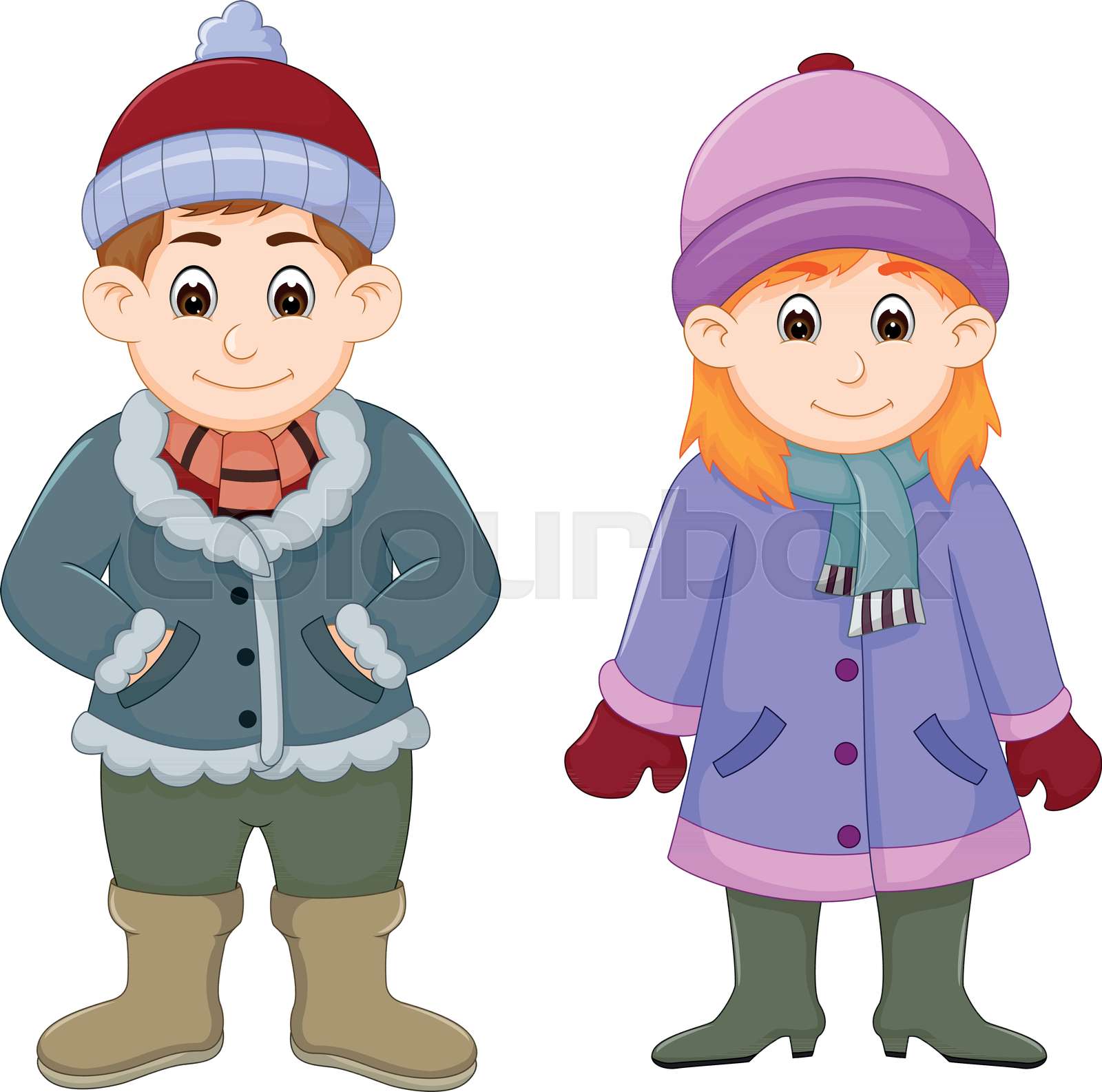 funny boy and cute girl cartoon standing use cold clothes with laughing ...