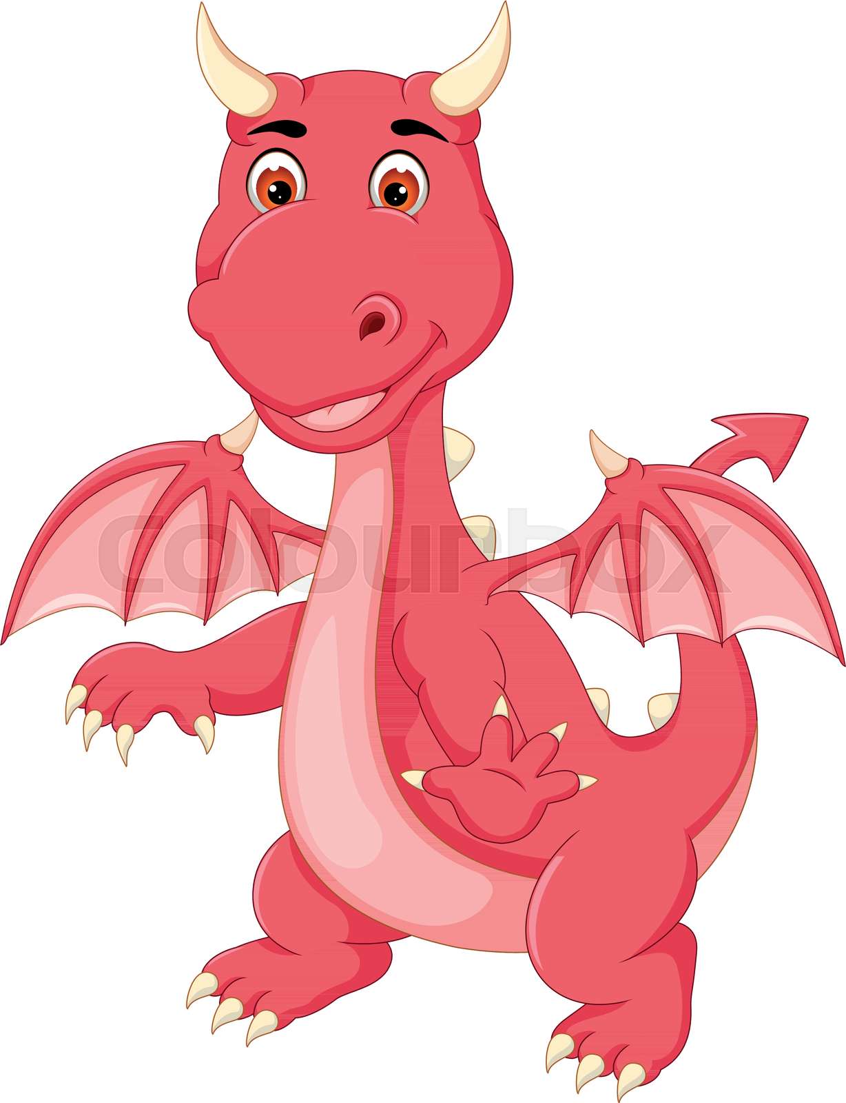 cute dragon cartoon posing with laugh and waving | Stock vector | Colourbox