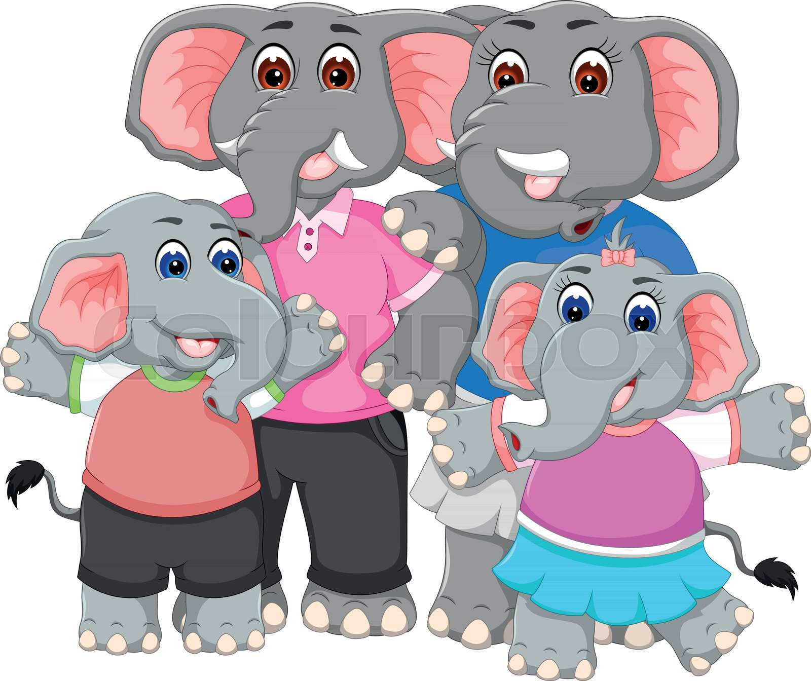happy family of elephant cartoon | Stock vector | Colourbox