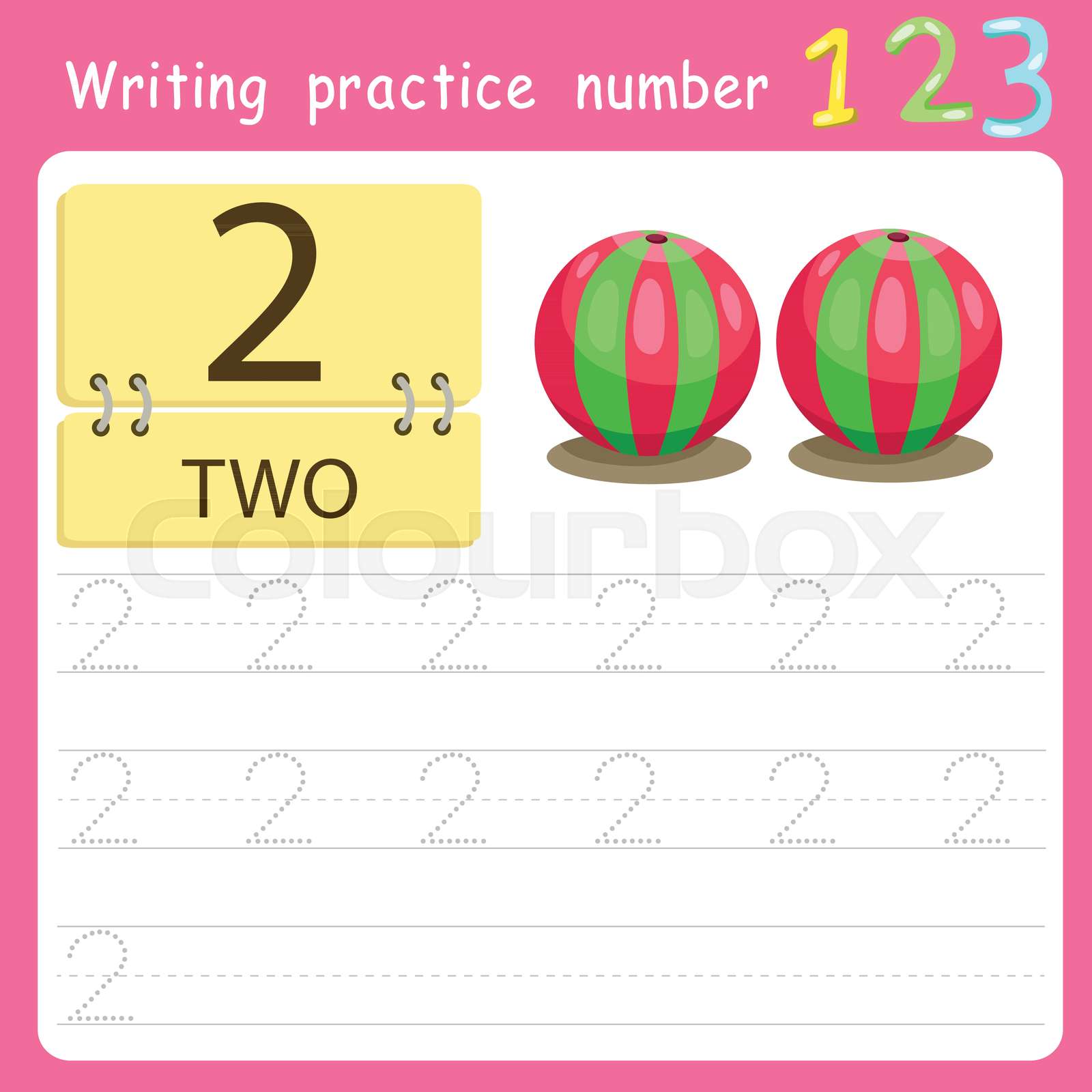 Worksheet Writing practice number two | Stock vector | Colourbox