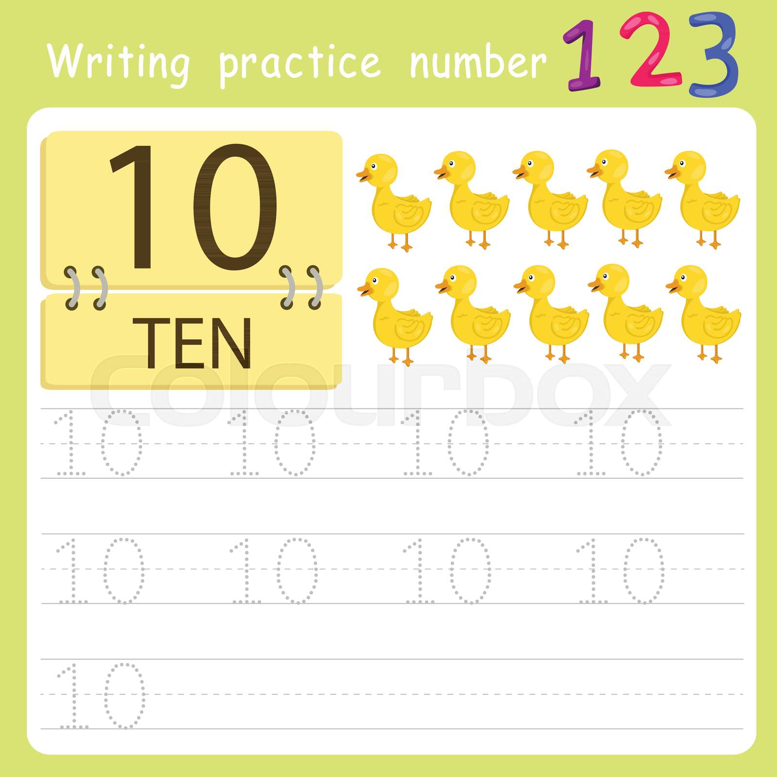 worksheet Writing practice number ten | Stock vector | Colourbox