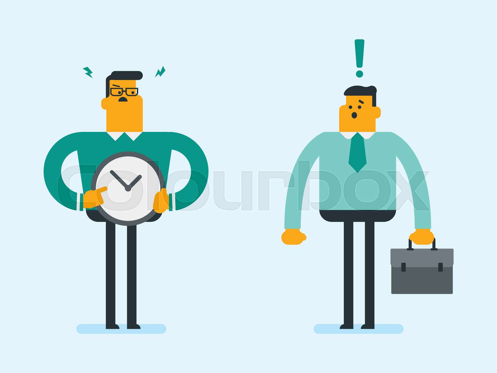 Angry Caucasian Employer Pointing To Time On Clock Stock Vector angry-caucasian-employer-pointing-to-time-on-clock-stock-vector