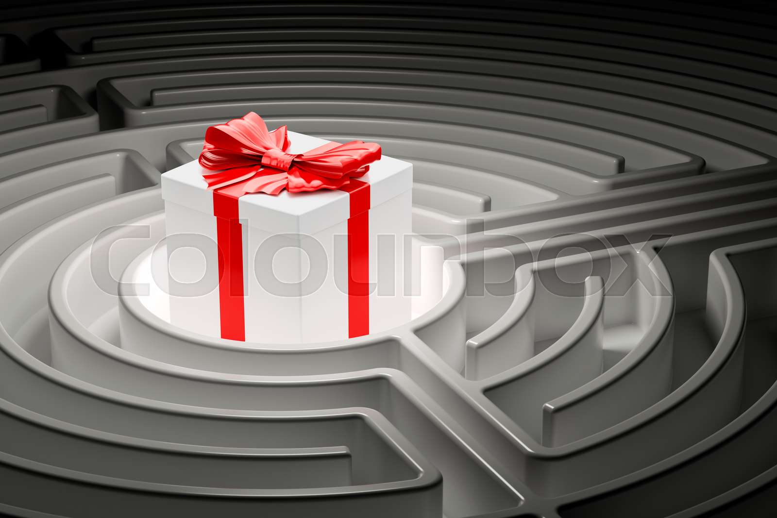 Gift box inside labyrinth maze. 3D rendering | Stock image | Colourbox