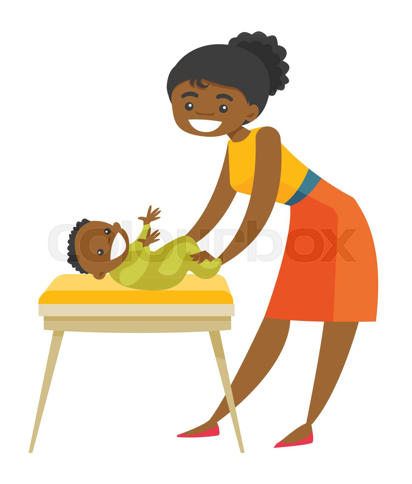 Young african-american mother taking care of baby. | Stock vector ...