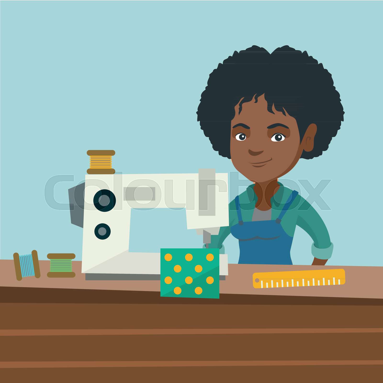 Seamstress using a sewing machine at the workshop. | Stock vector ...