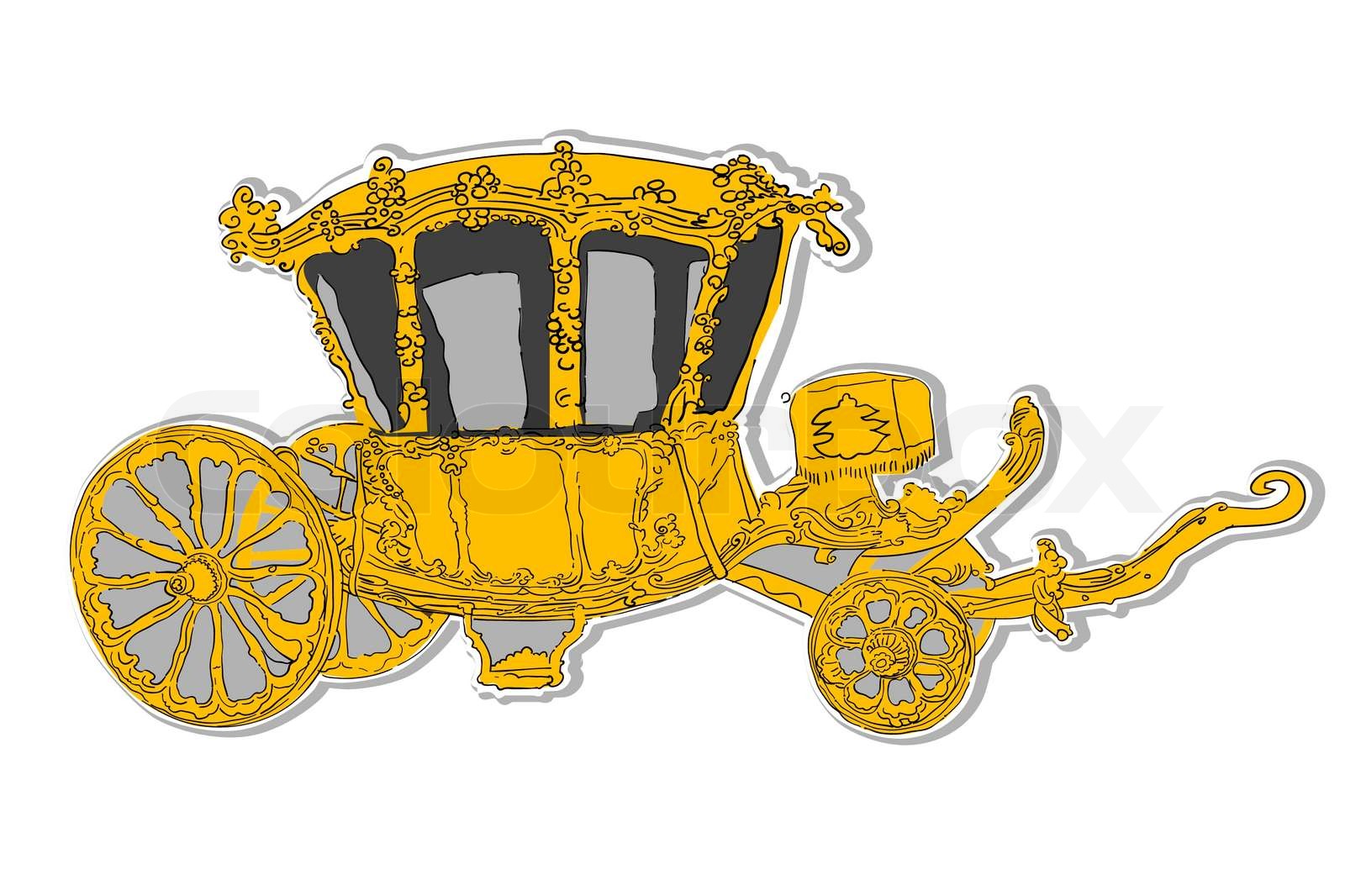 old authentic rococo golden carriage silhouette and doodle, sticker ...