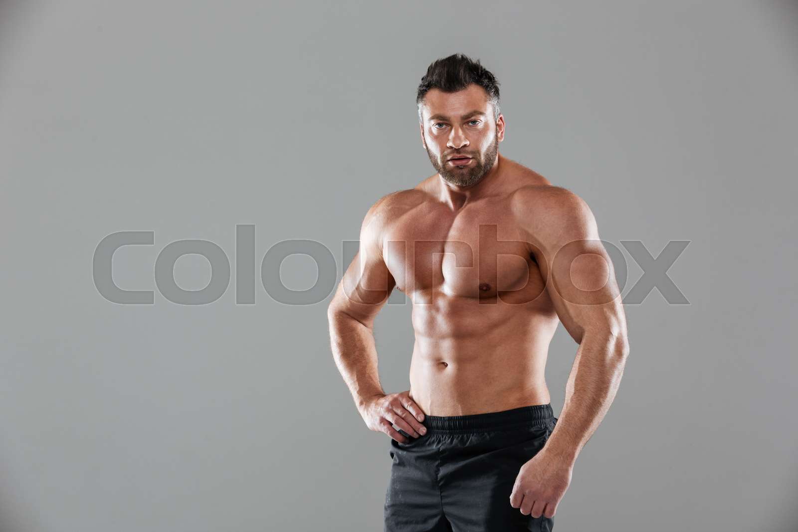 Portrait of a muscular strong shirtless male bodybuilder | Stock image ...