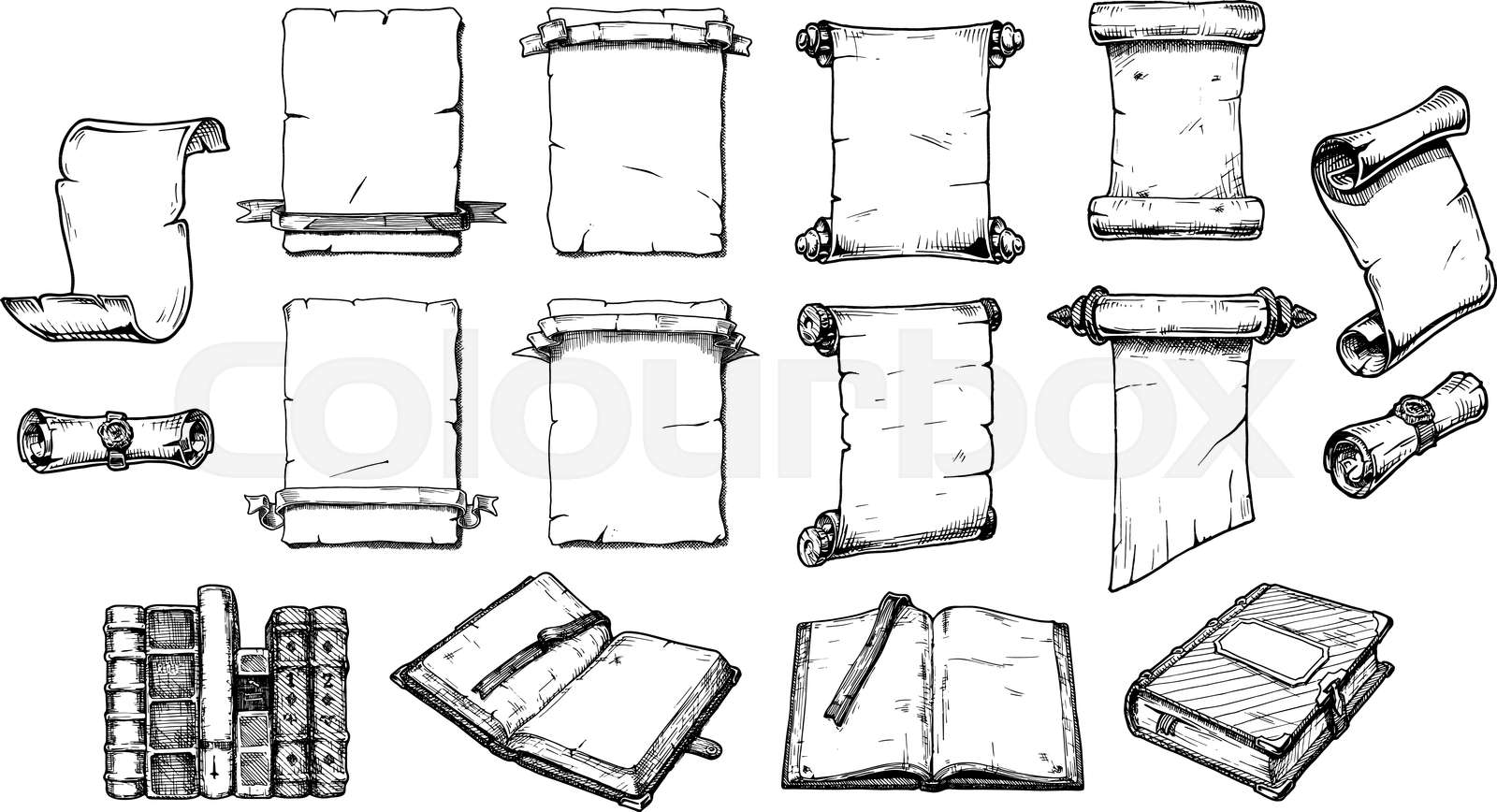 Old scroll and vintage book set. | Stock vector | Colourbox