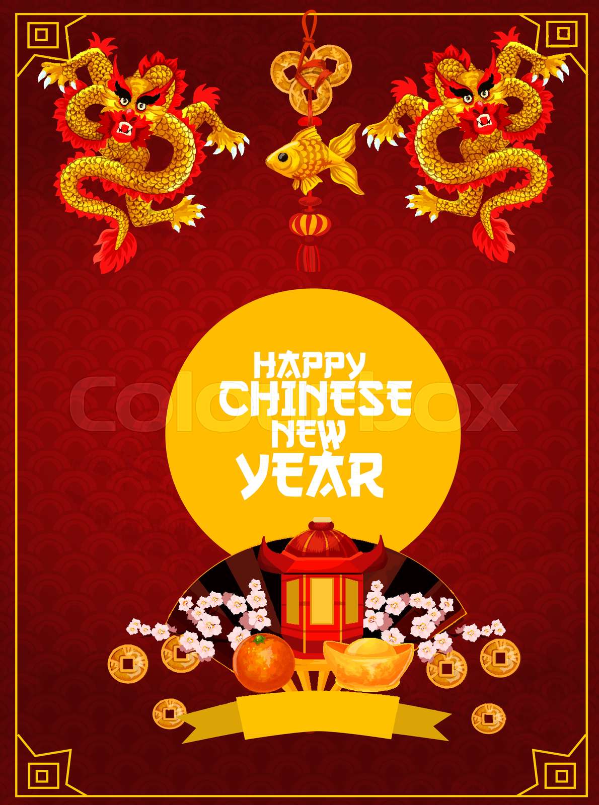 Chinese New Year poster with oriental pagoda | Stock vector | Colourbox