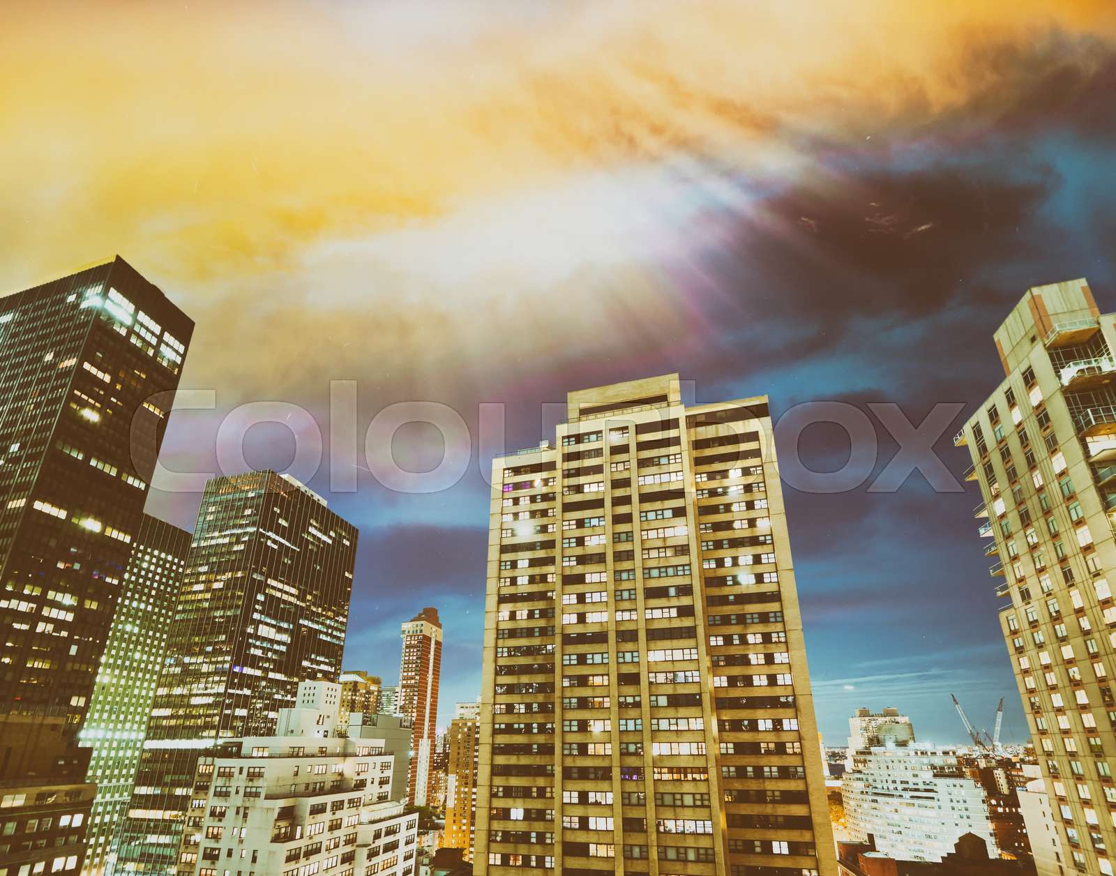 New York City by night. Aerial view of Manhattan lights, USA | Stock ...