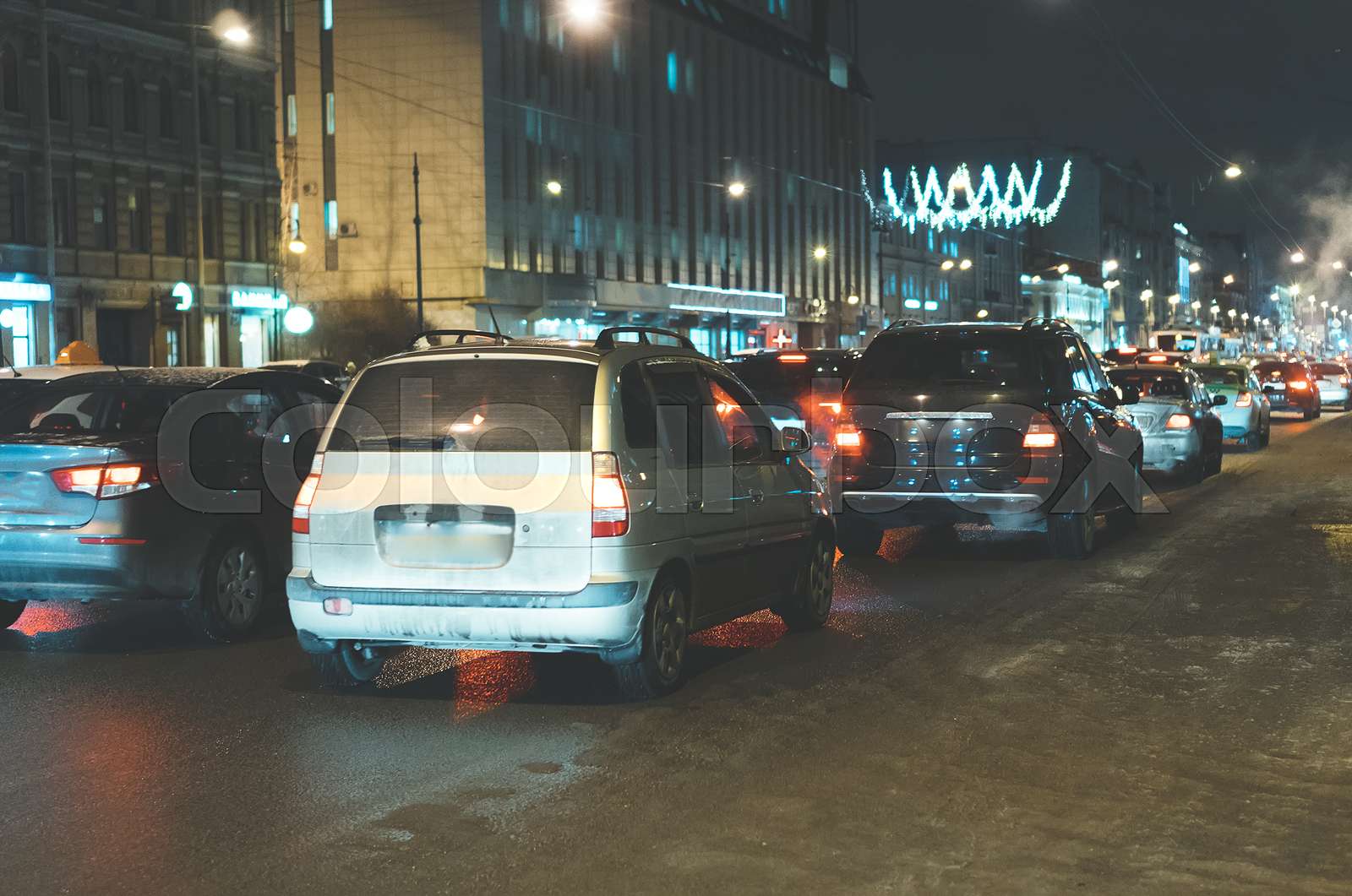 Big traffic jam in the evening. | Stock image | Colourbox