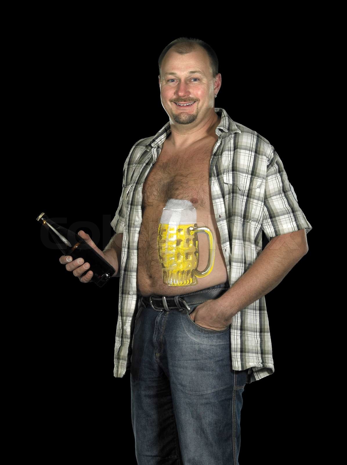 man with painted beer belly | Stock image | Colourbox