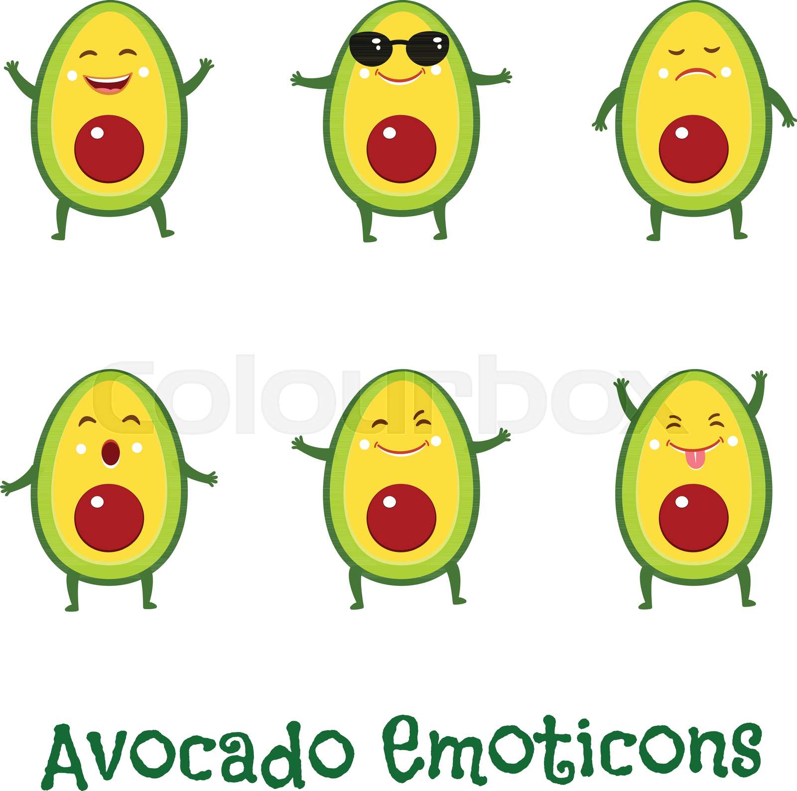 Avocado smiles. Cute cartoon emoticons. Emoji icons | Stock vector ...