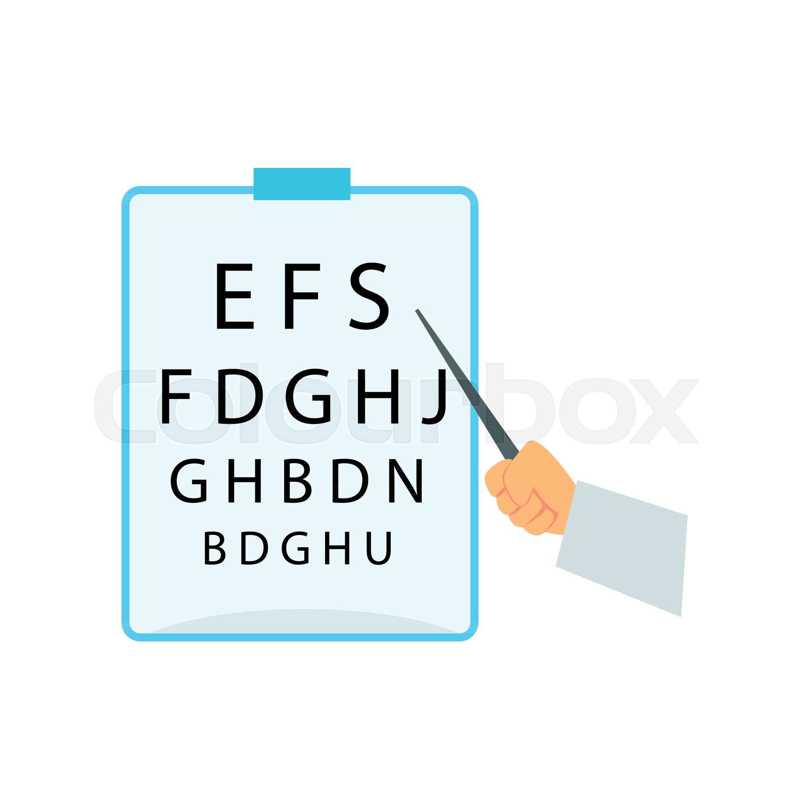 Hand pointing to the table for testing visual acuity, eyesight test ...