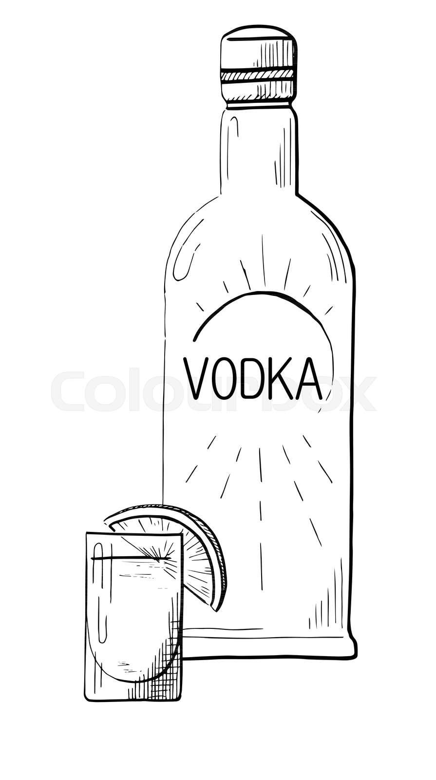 Sketch bottle of vodka. Sketch of glass with vodka. | Stock vector ...