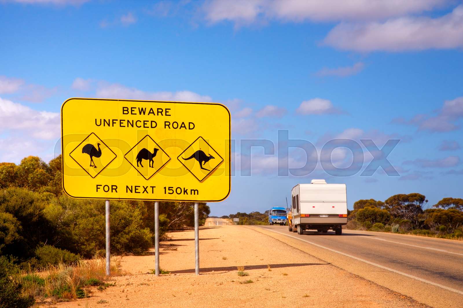 Australia Nullarbor Plain Famous Sign and Caravan | Stock image | Colourbox