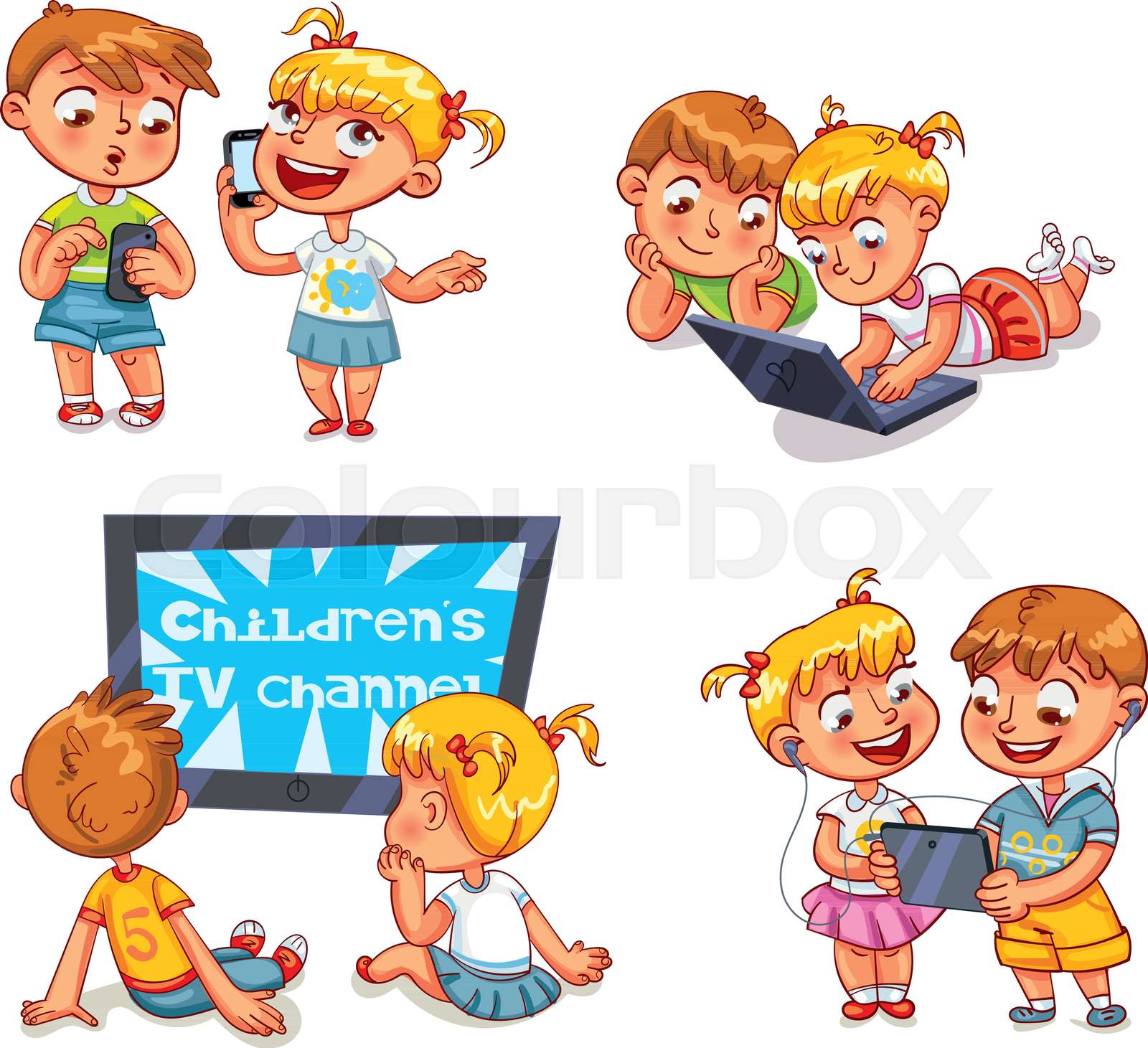 Children and technical progress. Funny cartoon character | Stock vector ...