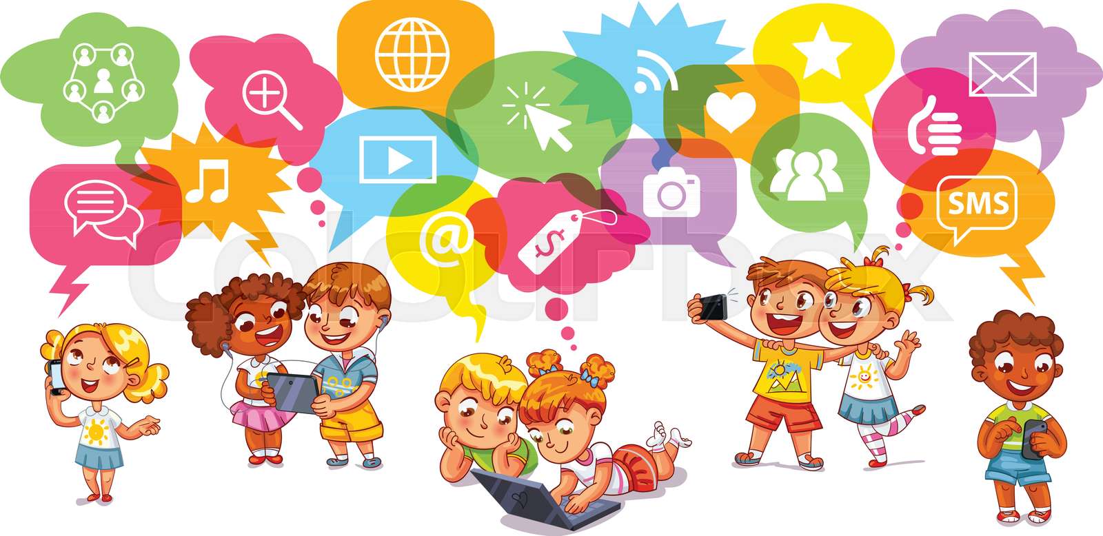 Children communicate with each other through social networks | Stock ...