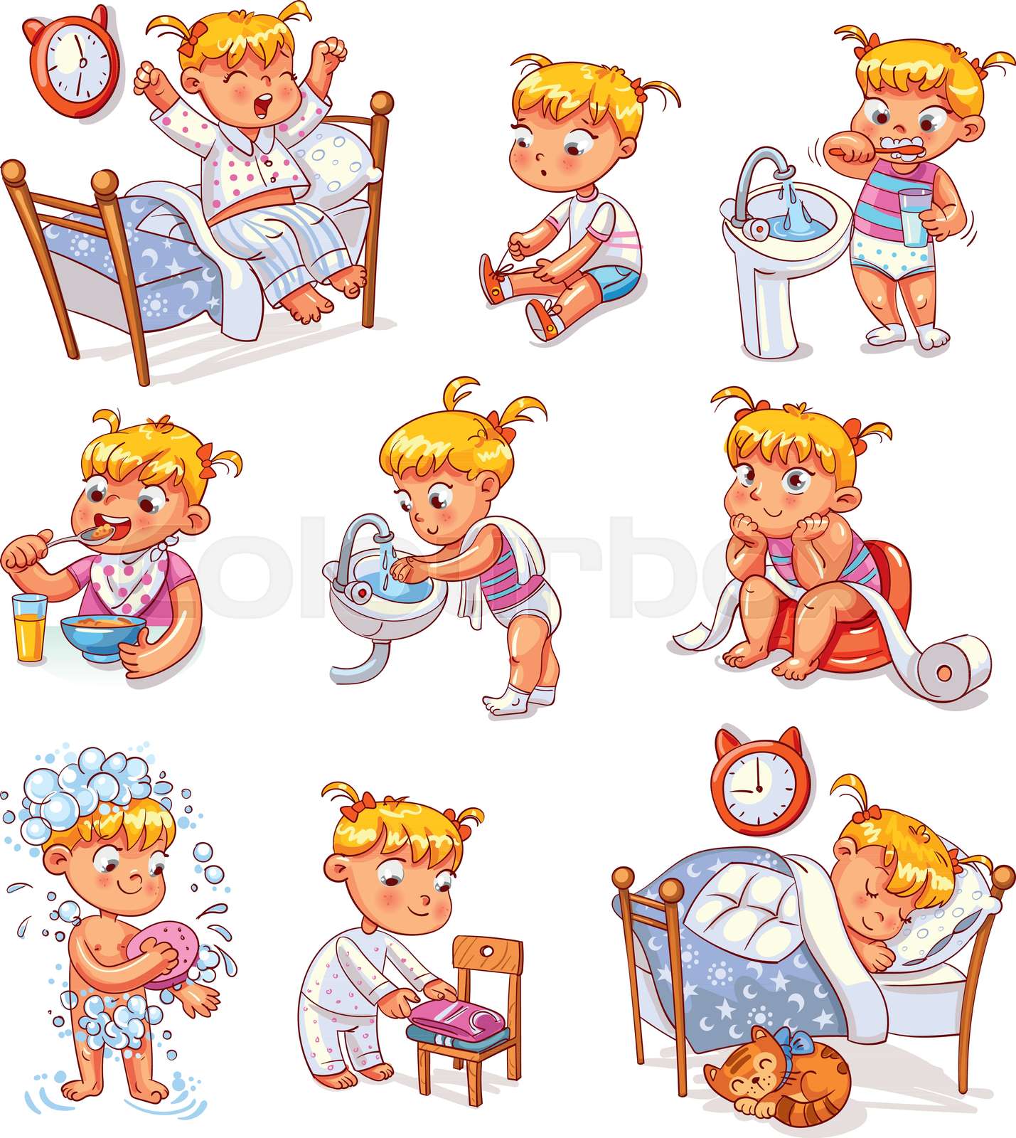 Cartoon kid daily routine activities set | Stock vector | Colourbox