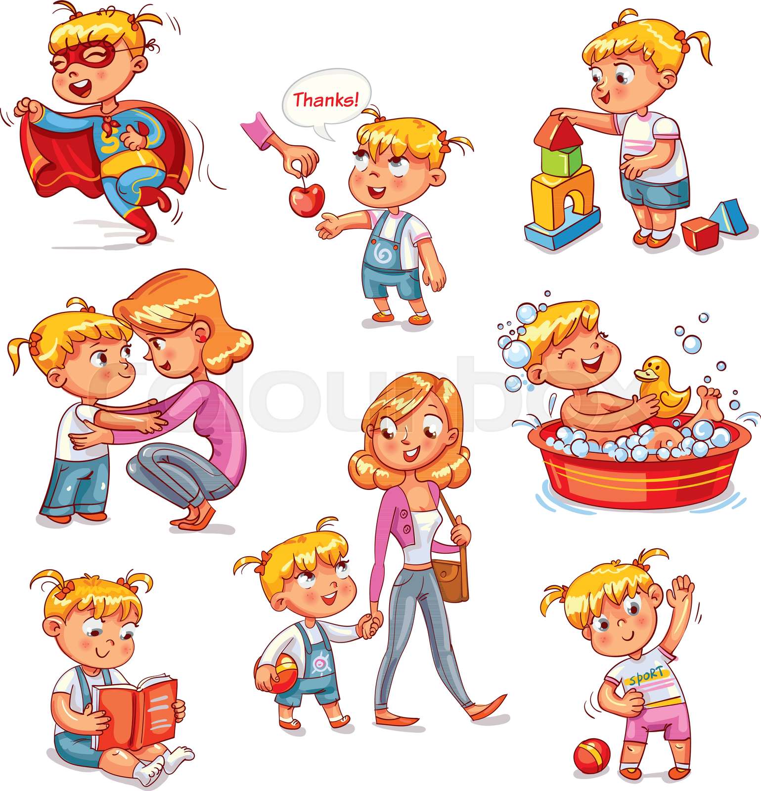 Cartoon kid daily routine activities set | Stock vector | Colourbox