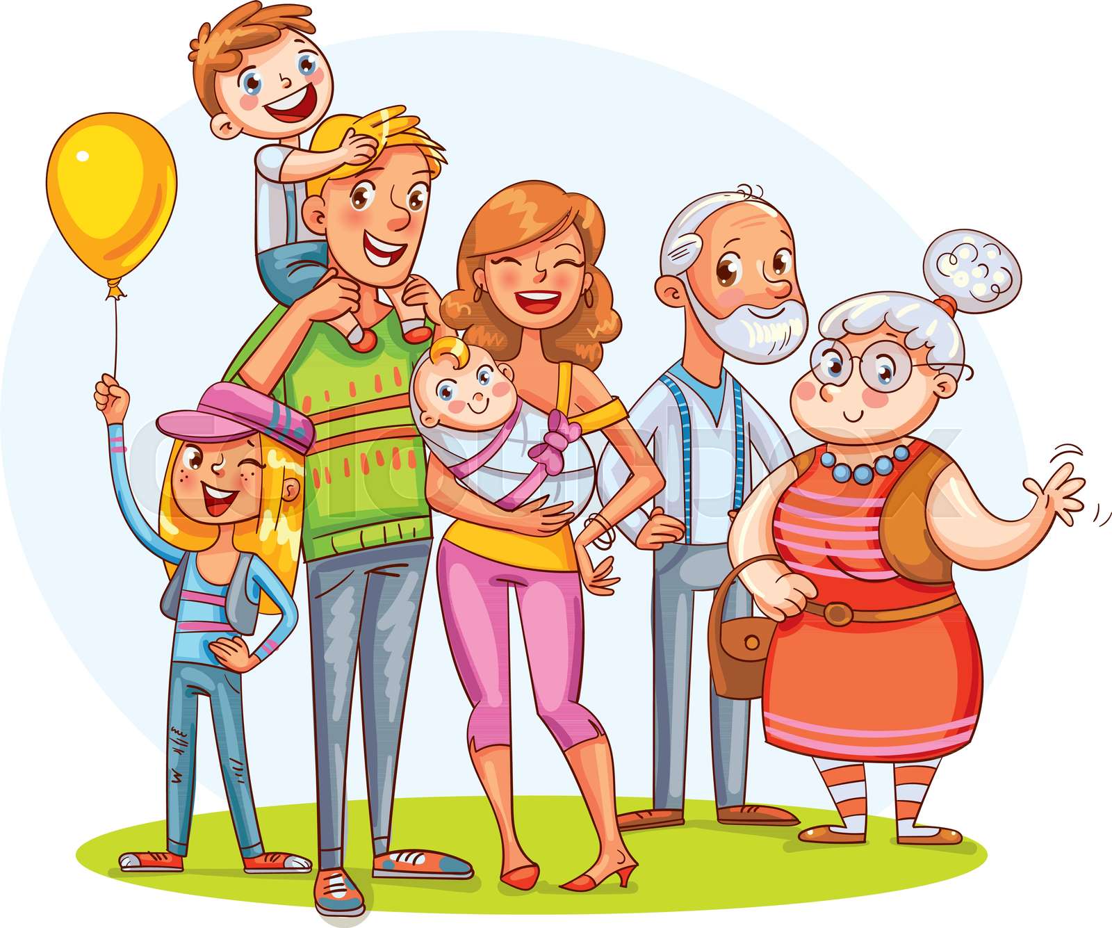 My big family together. Funny cartoon character | Stock vector | Colourbox