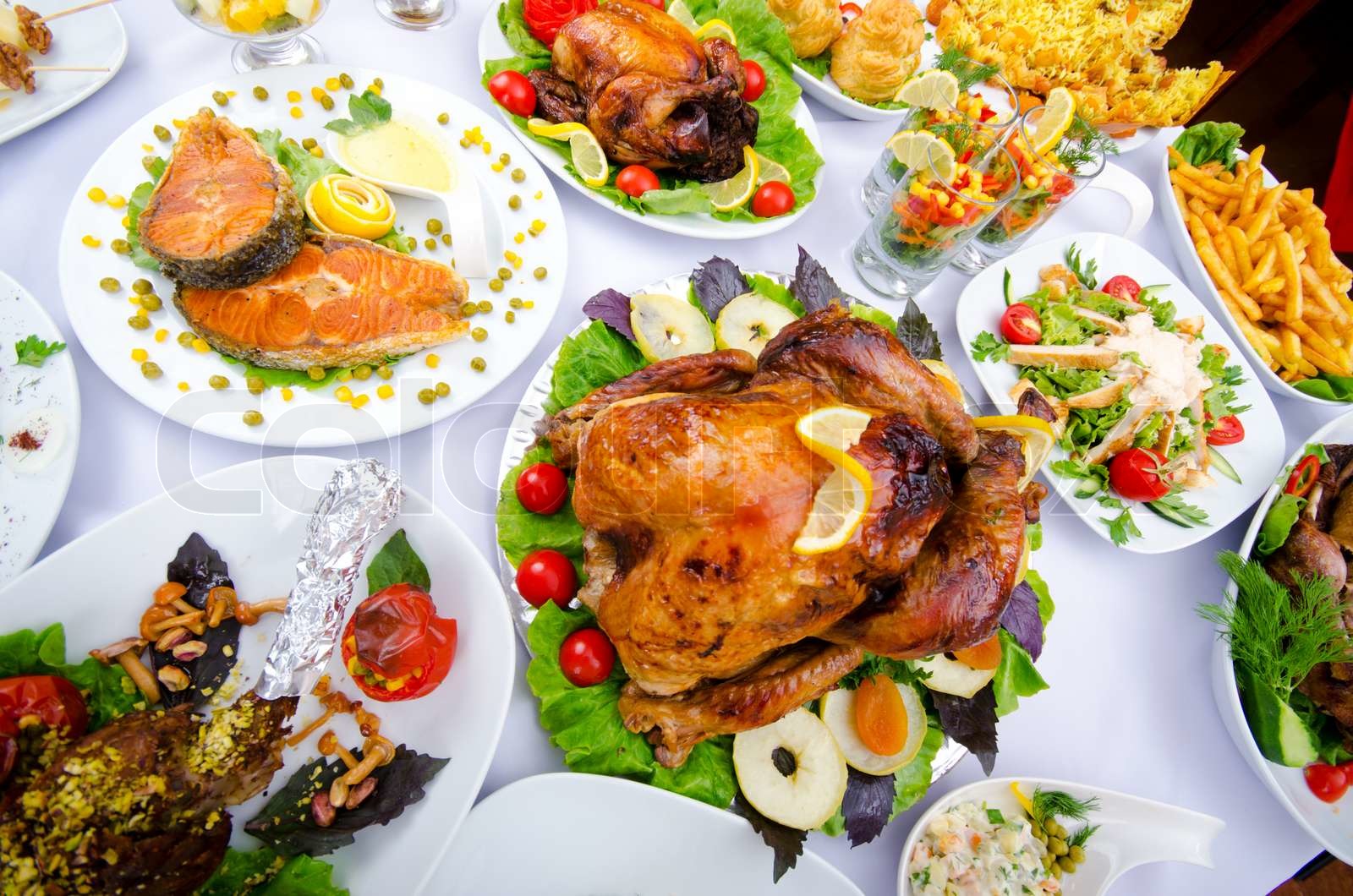 Table served with tasty meals | Stock image | Colourbox