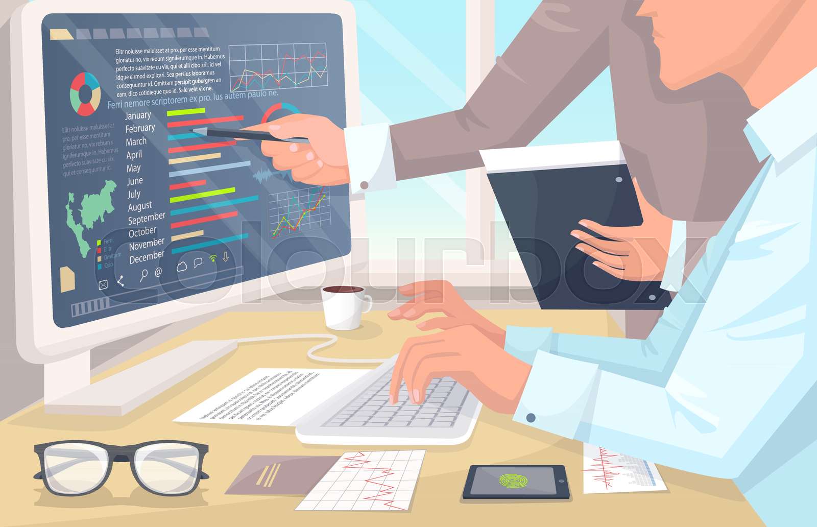 People Working on Project Vector Illustration | Stock vector | Colourbox