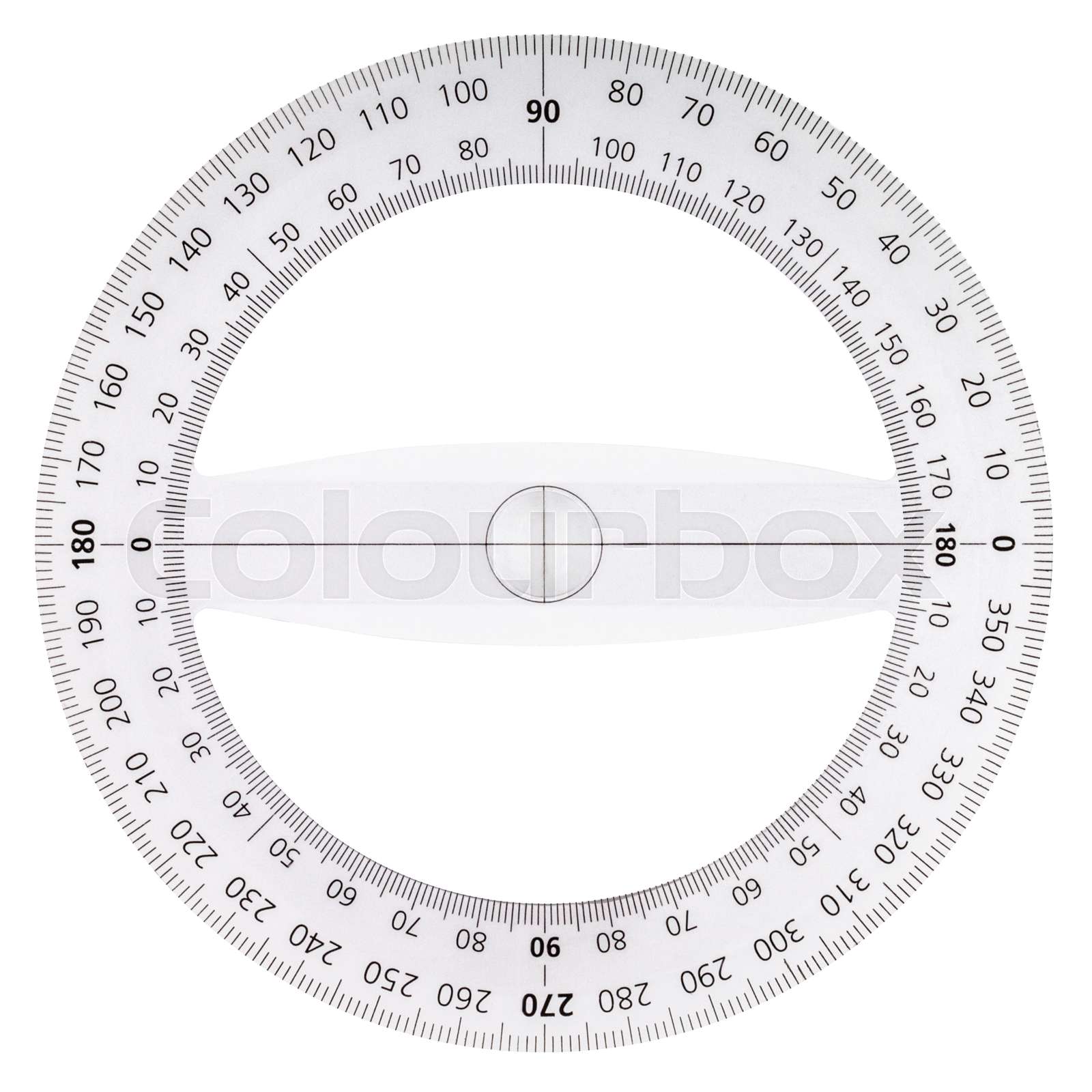 White plastic transparent protractor, isolated on white background ...