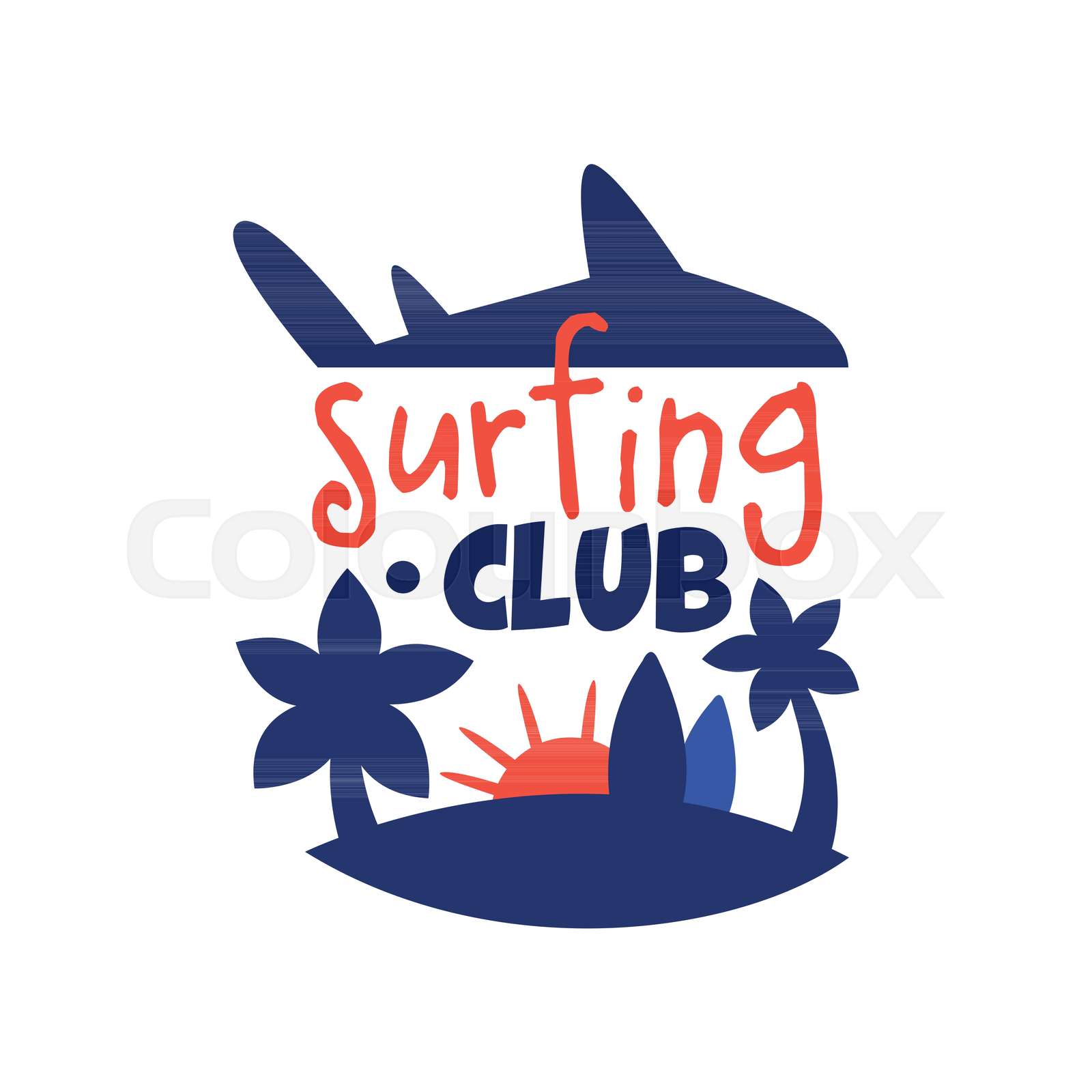 Surfing club logo, surf retro badge with palms vector Illustration ...