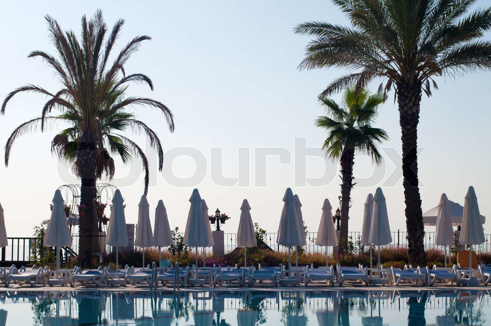 poolside lounge in seaside resort in the morning | Stock image | Colourbox