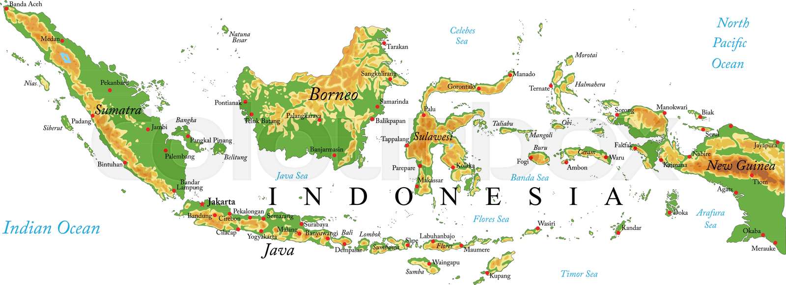 Indonesia Relief map | Stock vector | Colourbox