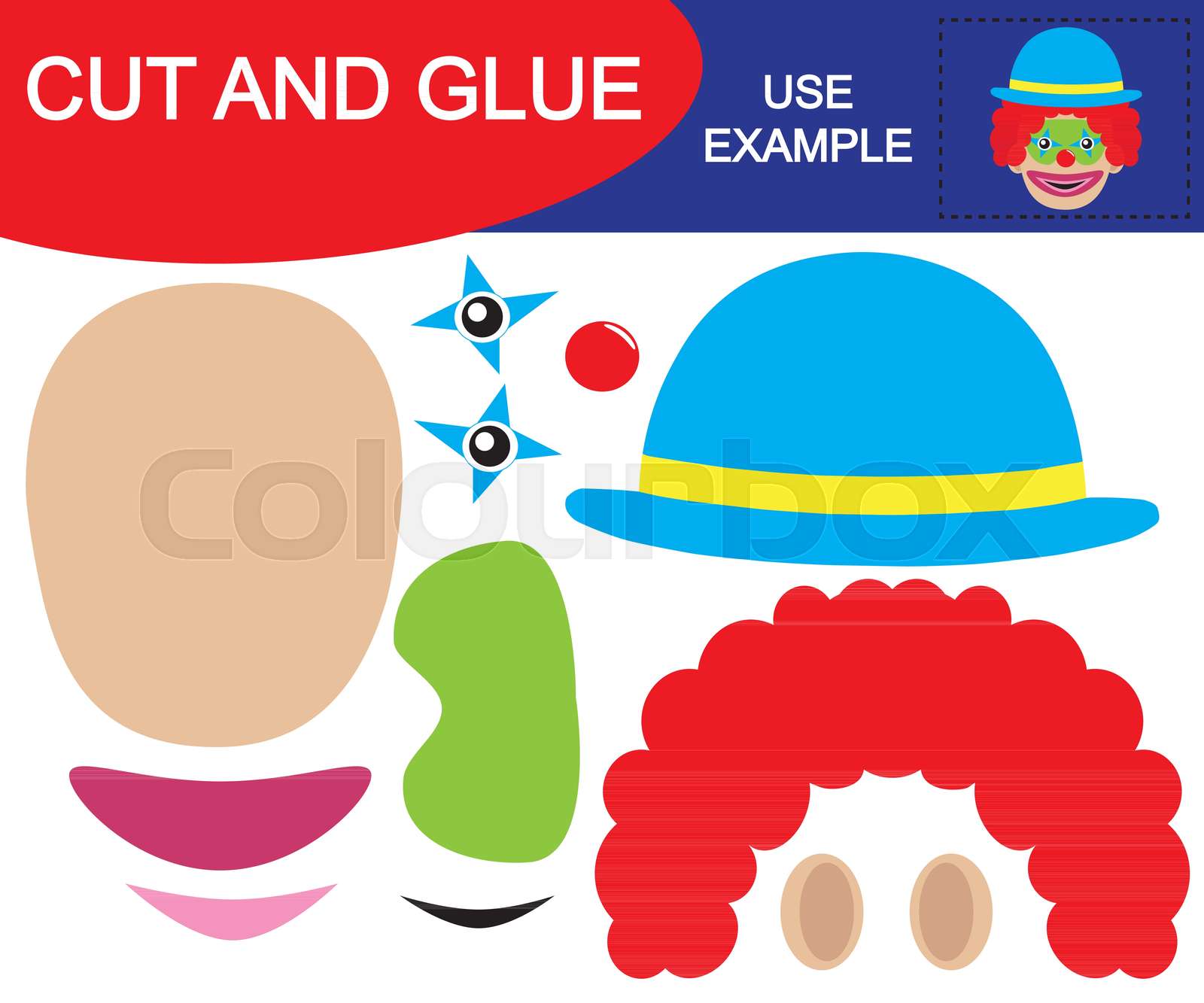 Image of head of clown. Cut and glue. Educational game for children ...