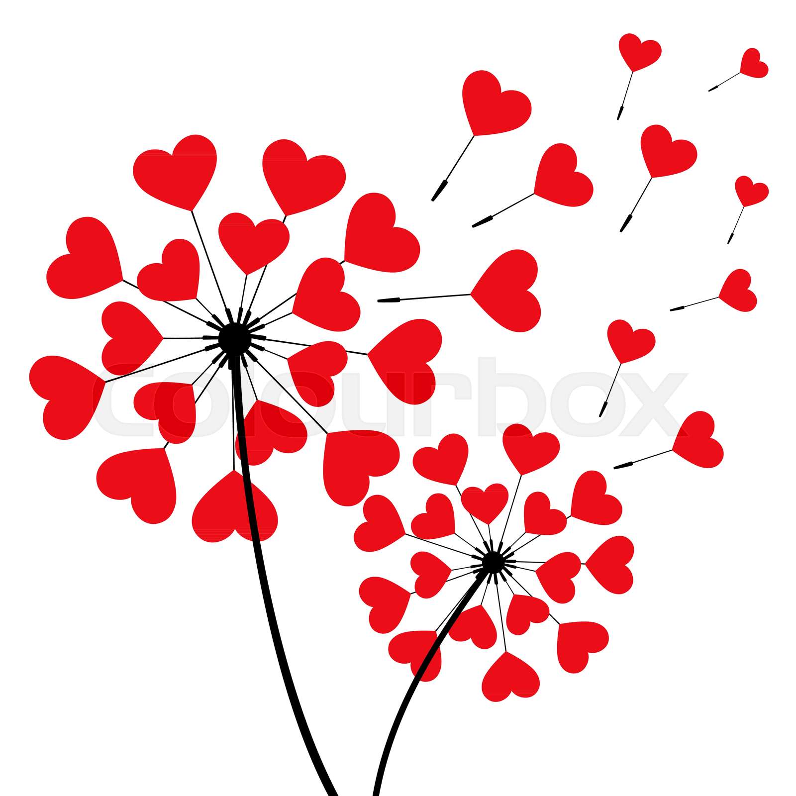 Two romantic dandelions heart shaped | Stock vector | Colourbox