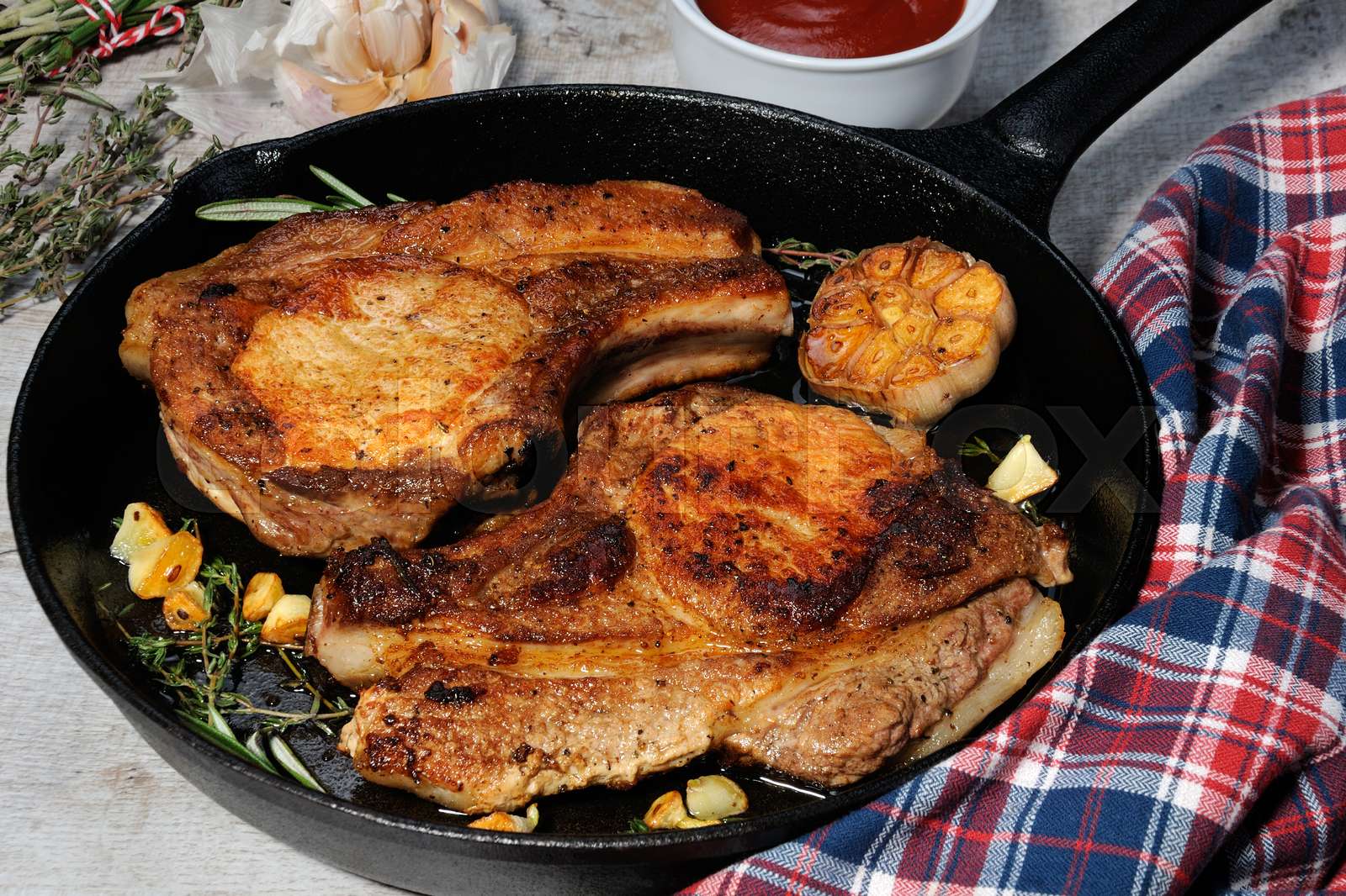 Roasted pork chop steak | Stock image | Colourbox