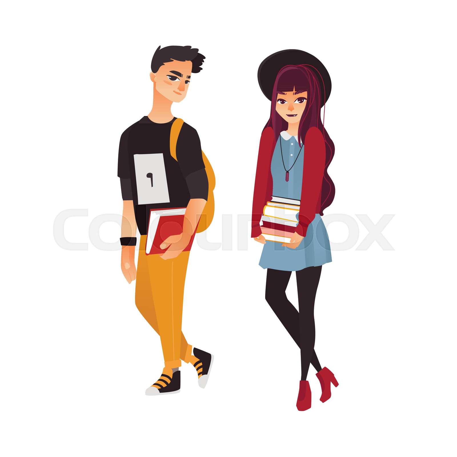 Vector cartoon young teen students set | Stock vector | Colourbox