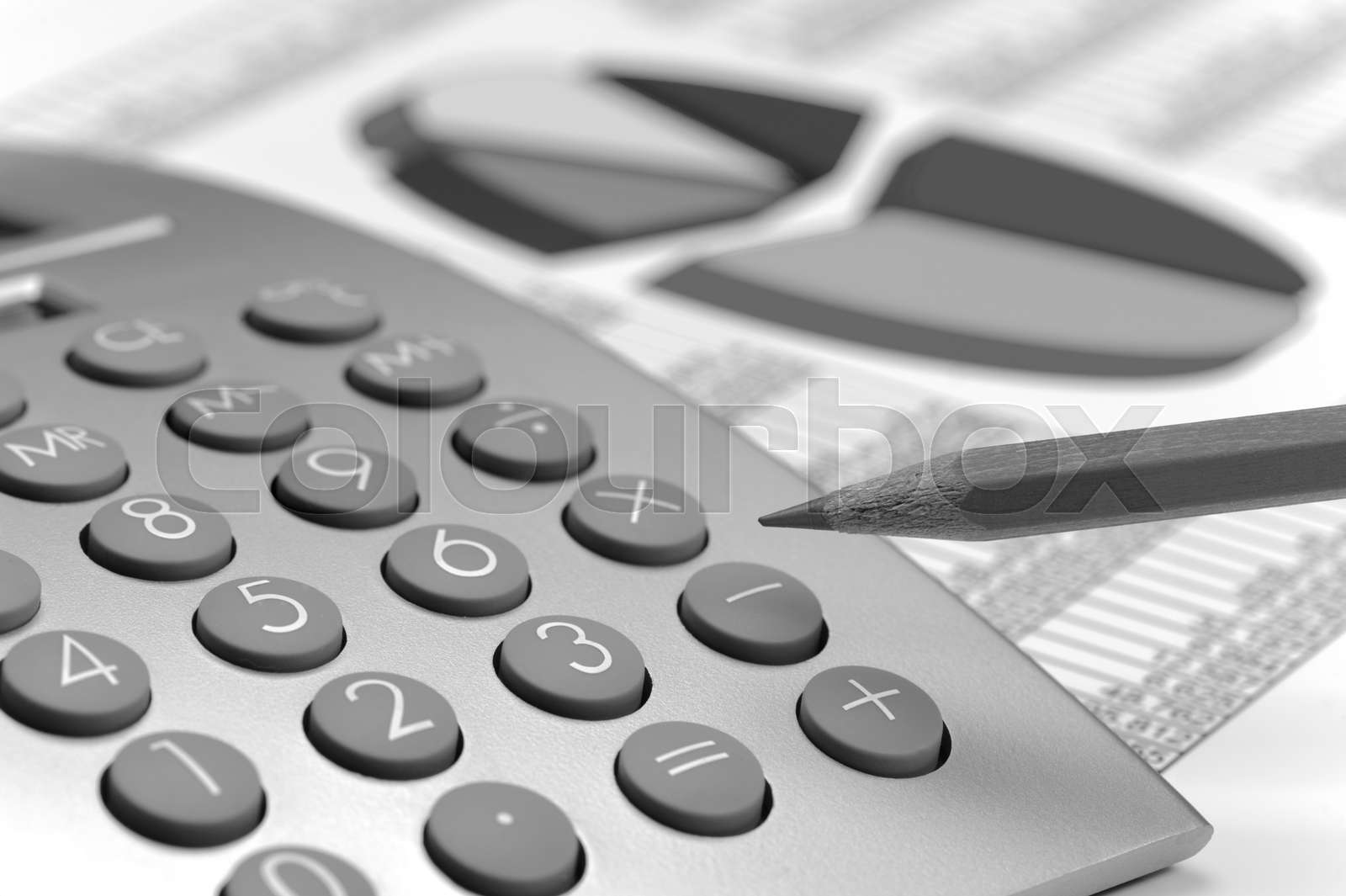 financial chart at exchange market with calculator and spreadsheet ...