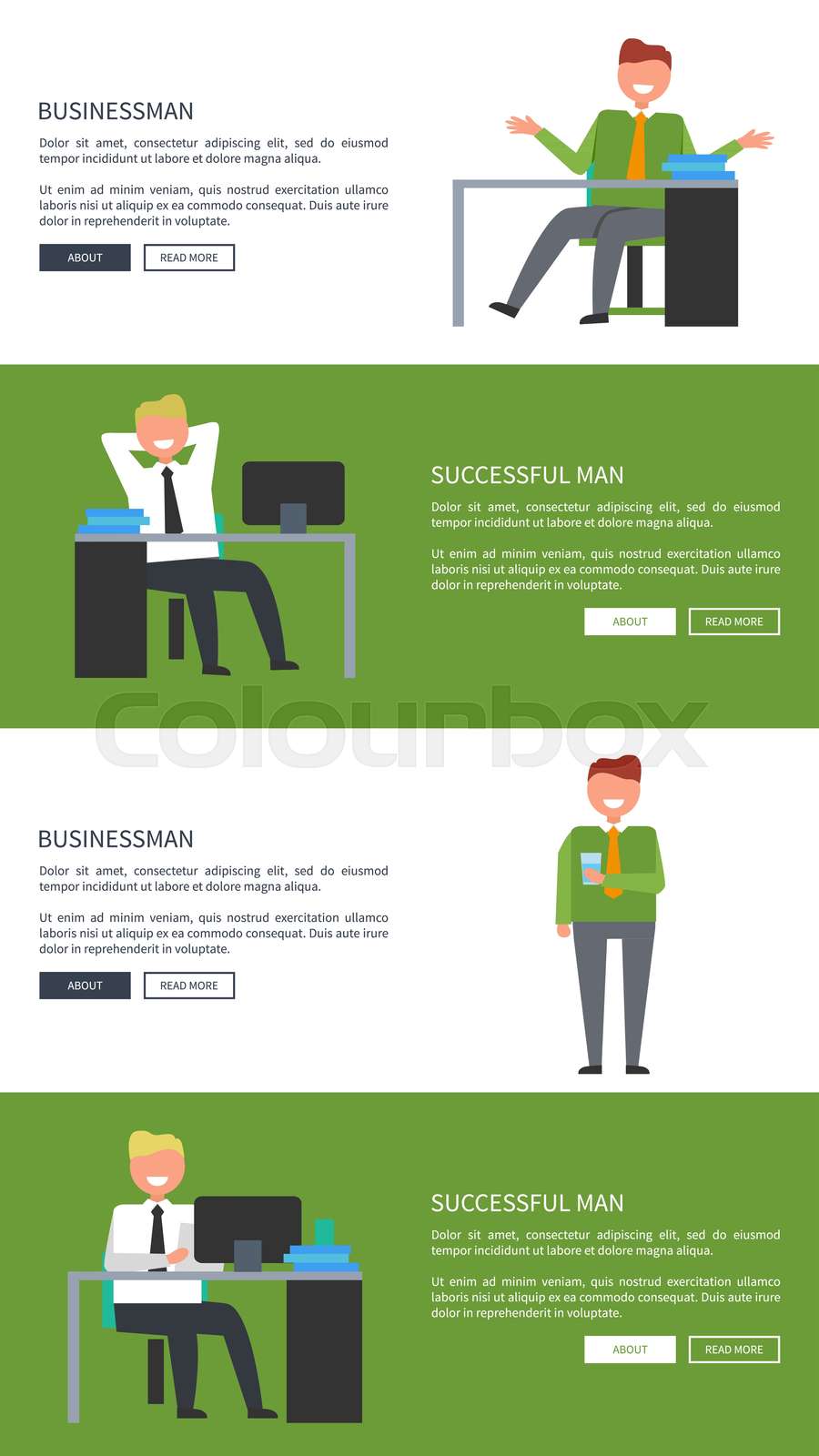 Businessman and Successful Man at Work Web Banners | Stock vector ...