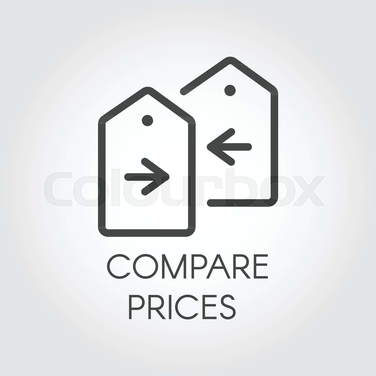 Compare prices icon drawing in line design. Financial comparison ...