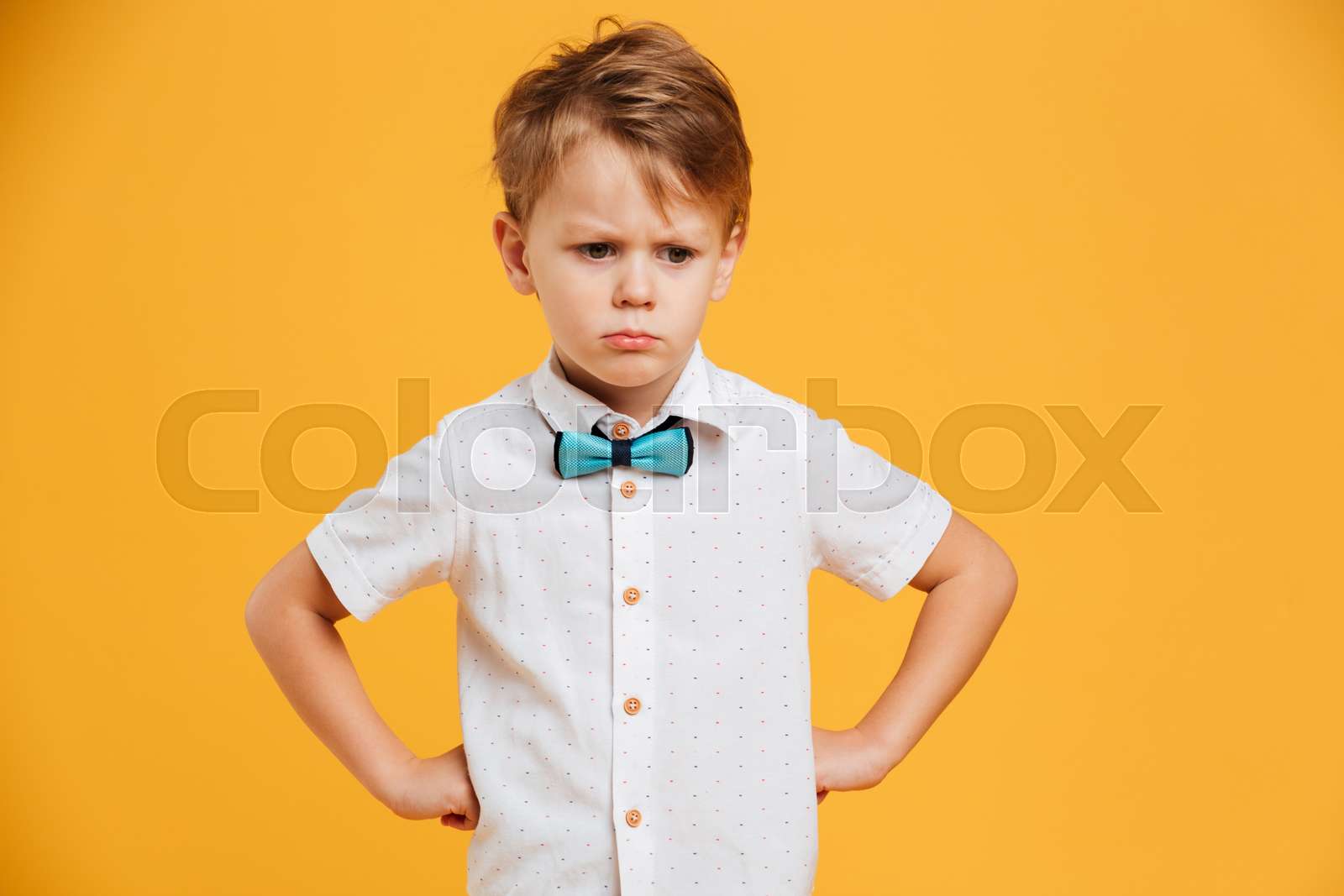 Displeased angry little boy child standing isolated | Stock image ...