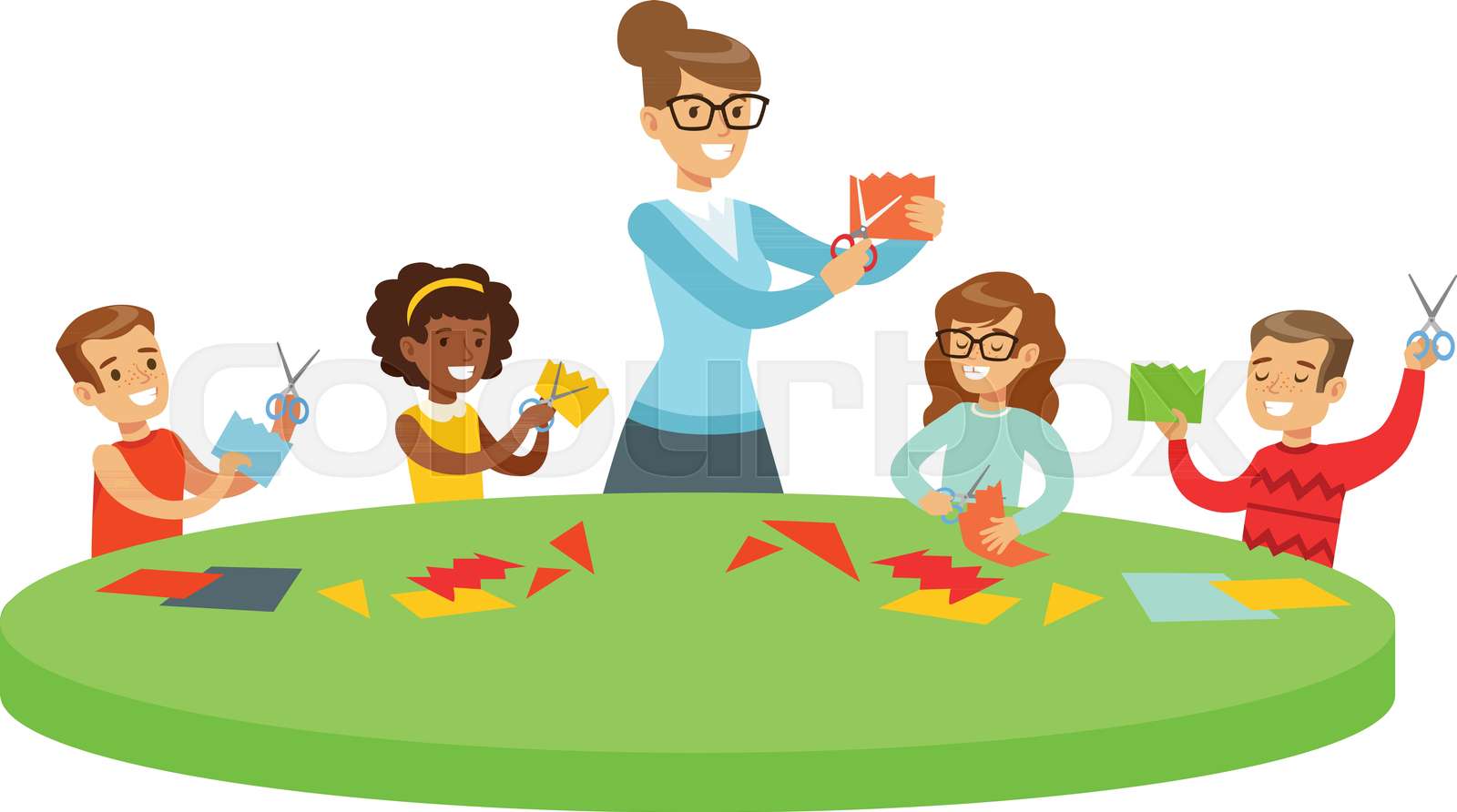 Children In Art Class Two Cartoon Illustrations With Elementary School ...