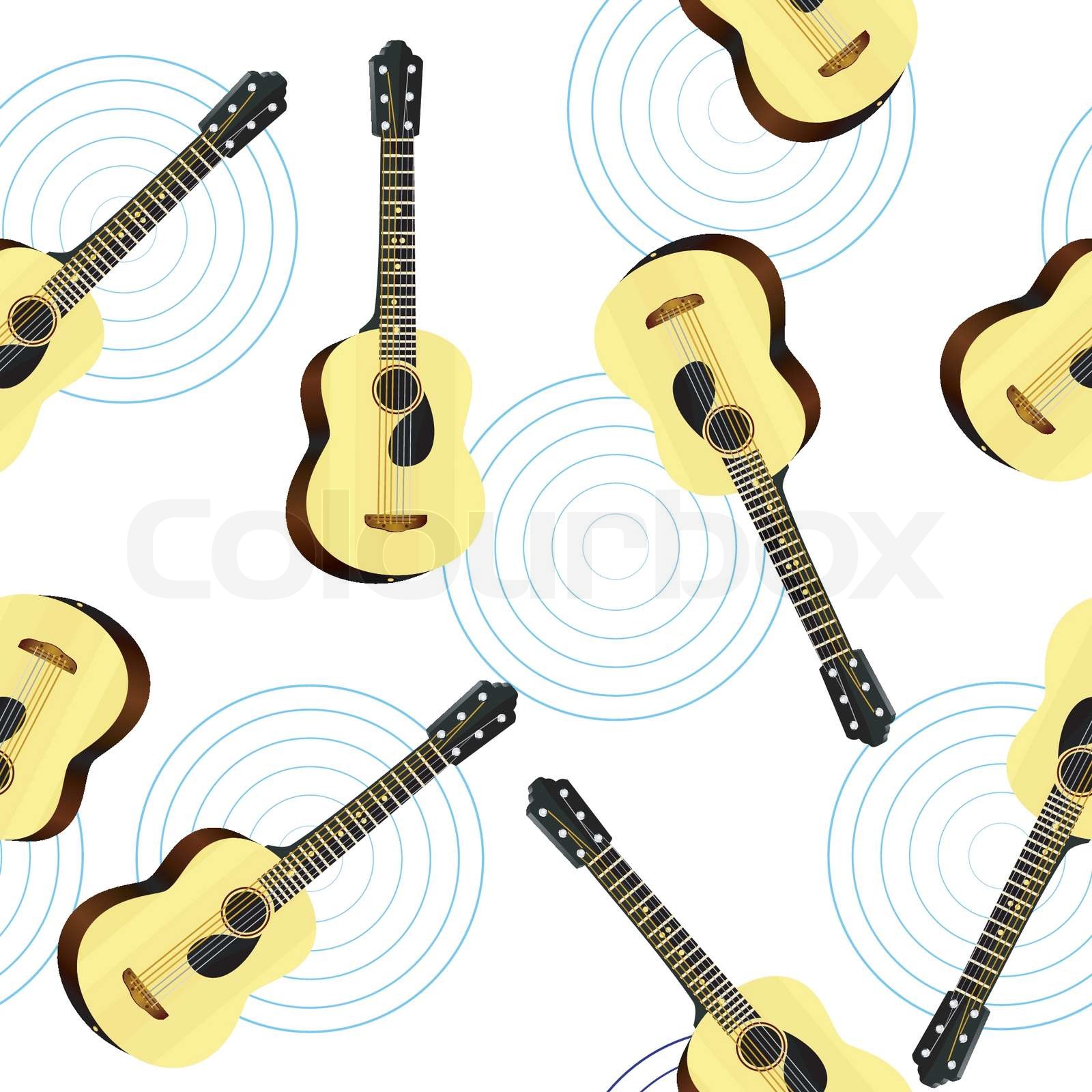 Seamless texture with an acoustic guitar | Stock vector | Colourbox