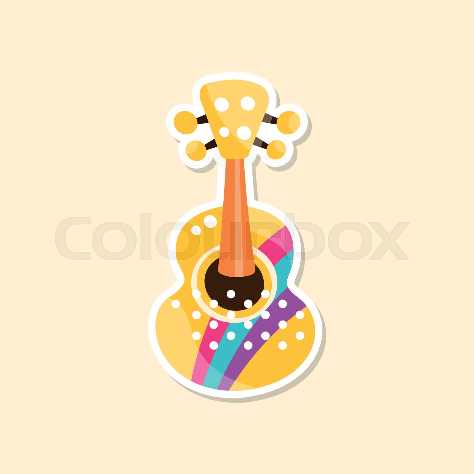 Classical guitar, cute sticker in bright colors, fashion patch vector ...