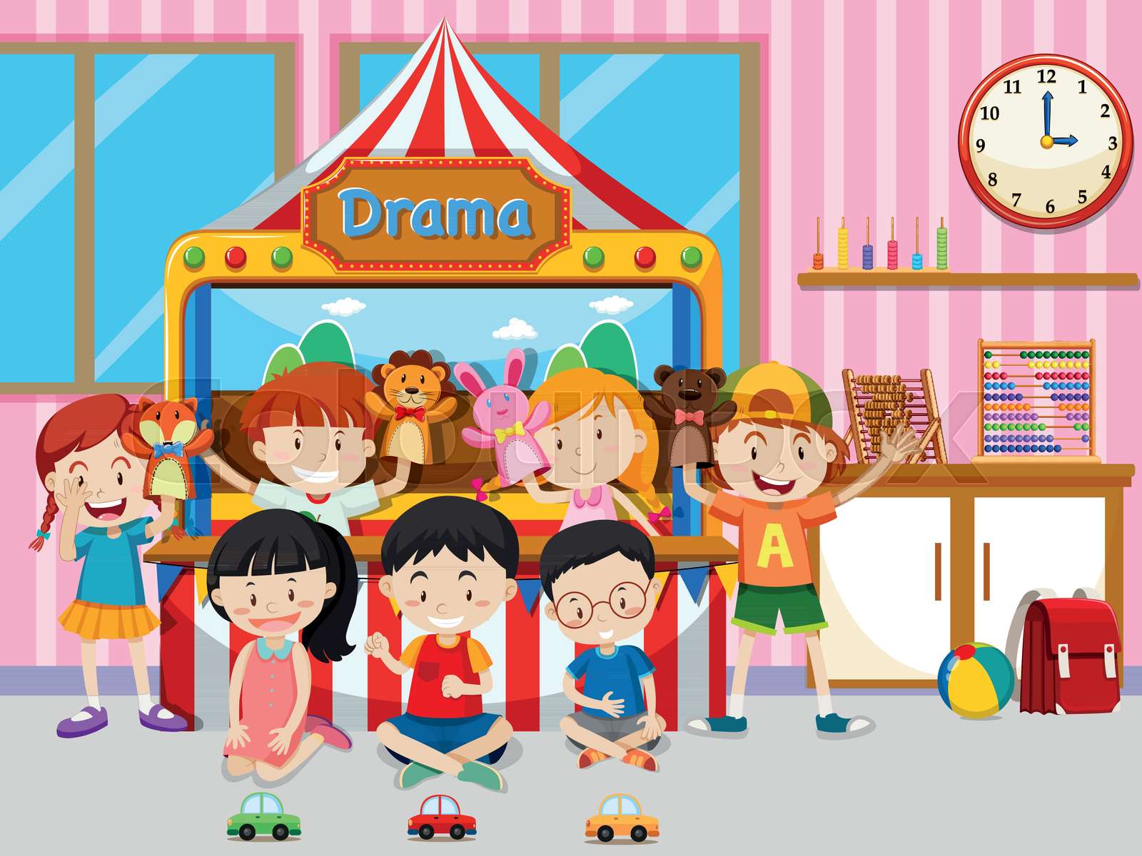 Happy kids playing in classroom | Stock vector | Colourbox