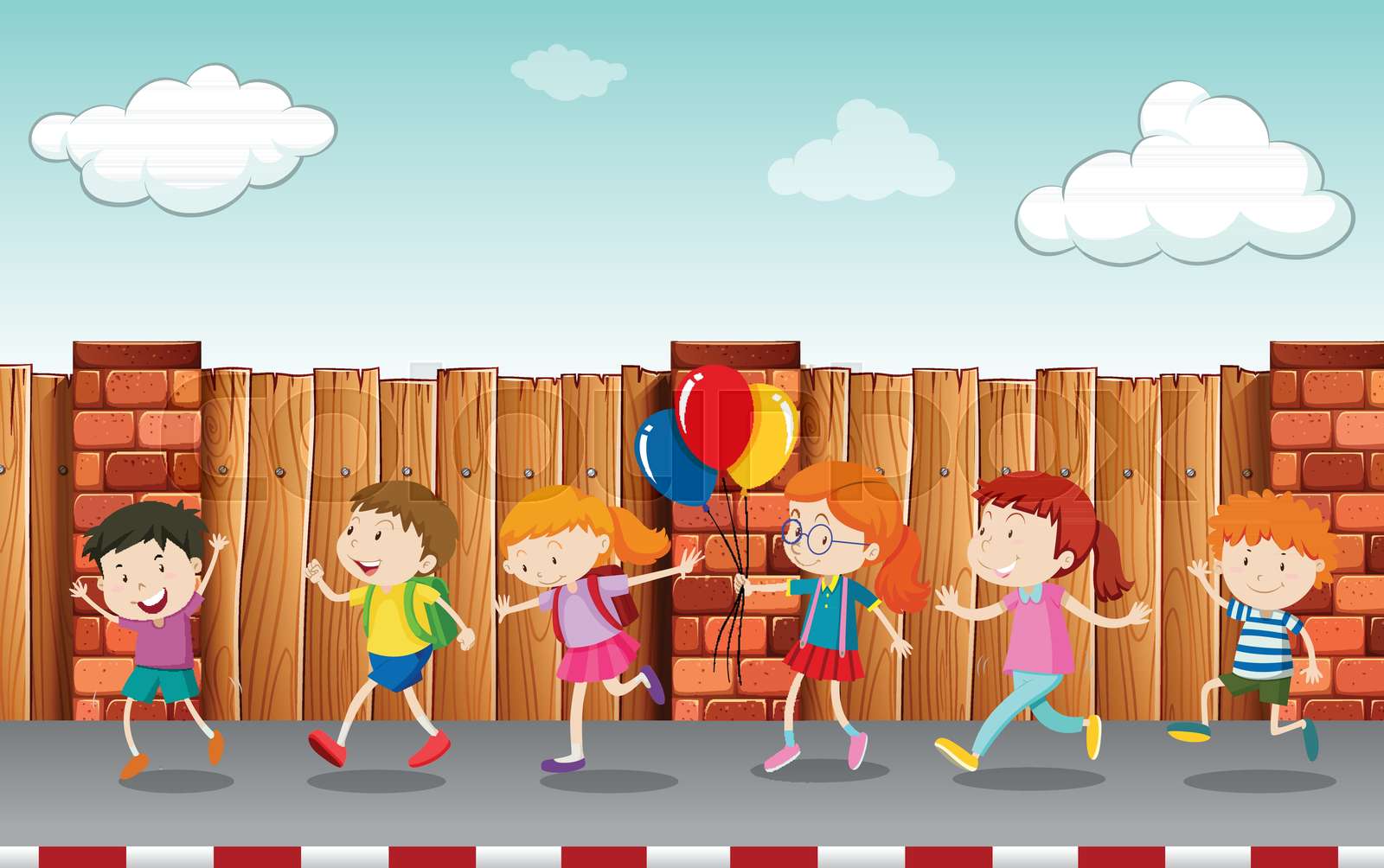 Kids walking on pavement | Stock vector | Colourbox