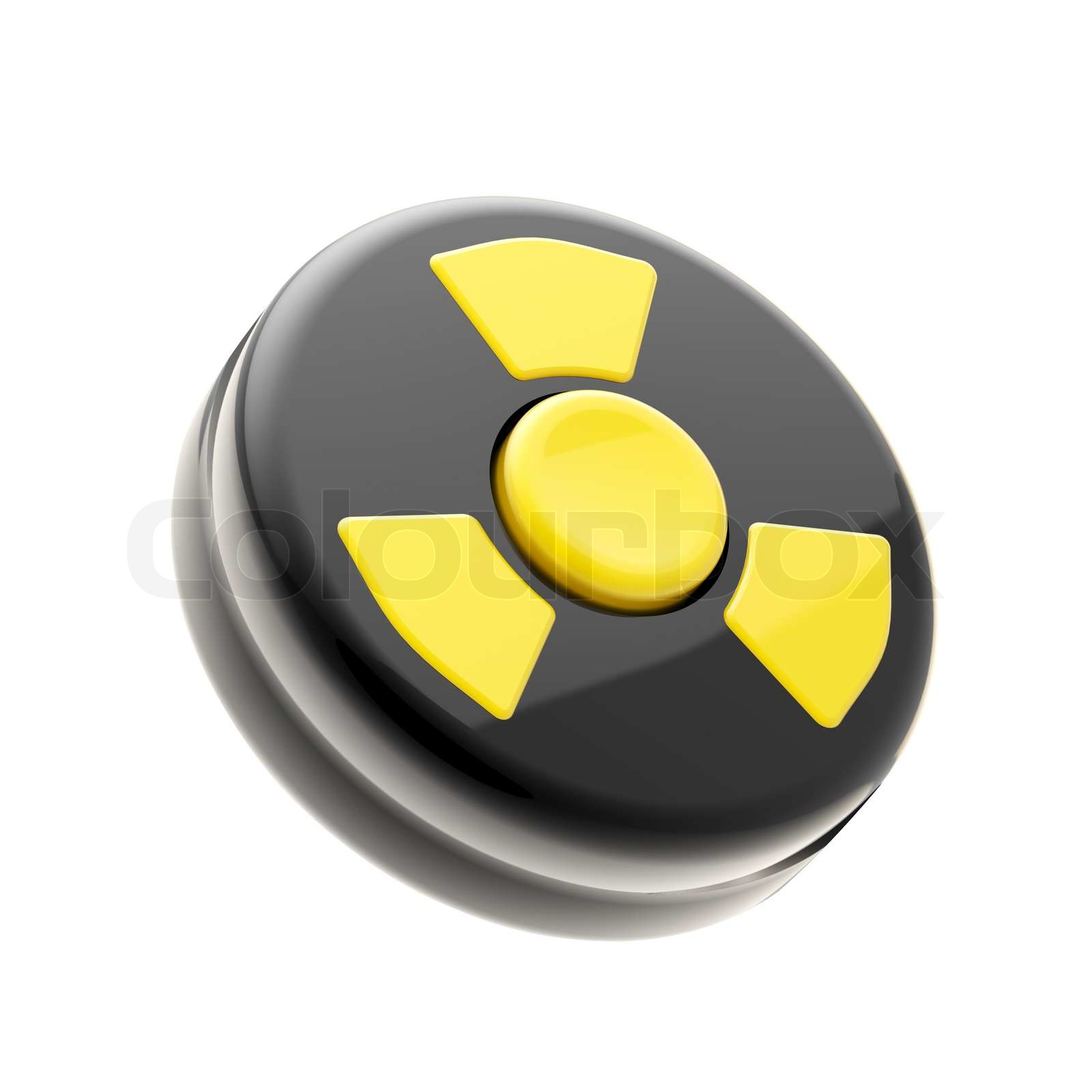 Black glossy control panel with one yellow button for nuclear attack ...