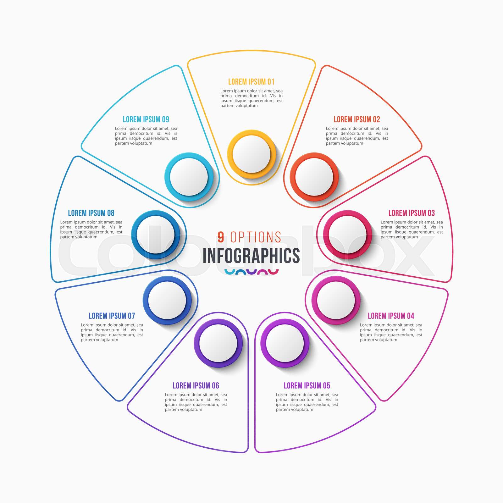 Vector 9 parts infographic design, circle chart | Stock vector | Colourbox
