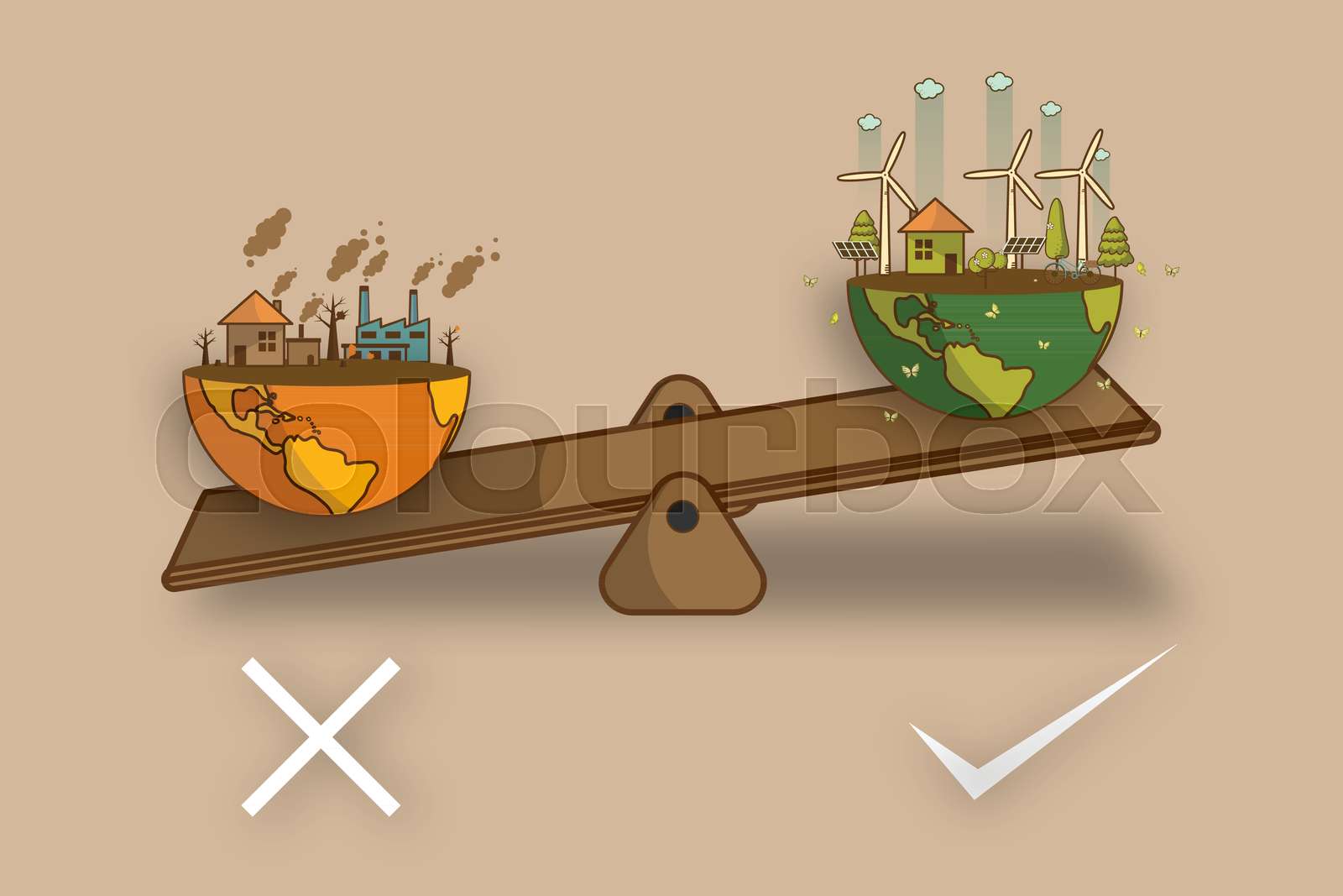 World globe on a scale Balance concept vector illustration | Stock ...