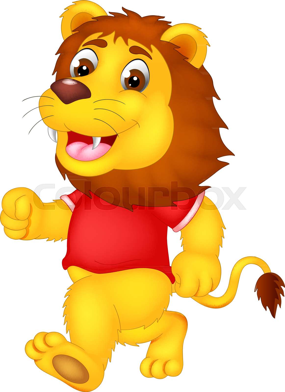 funny lion cartoon running with laughing and waving | Stock vector ...