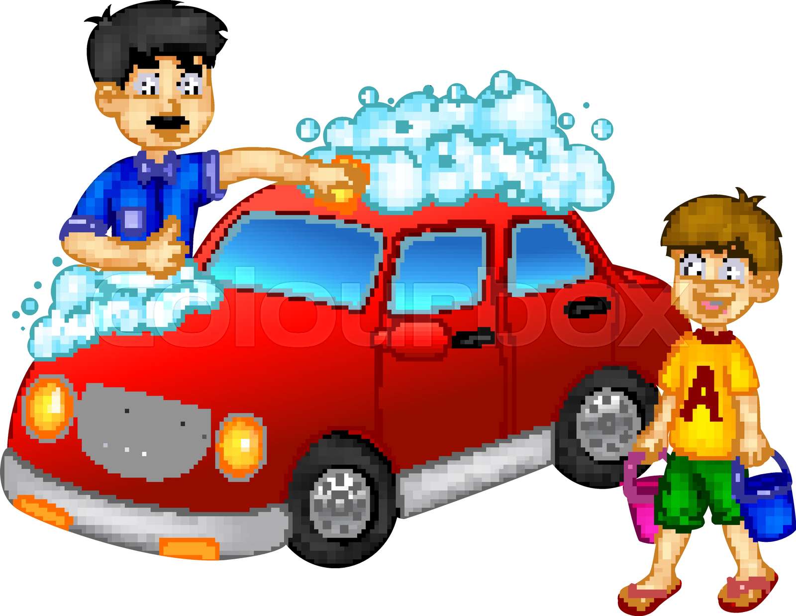 handsoome father and son cartoon washing car with smile | Stock vector ...